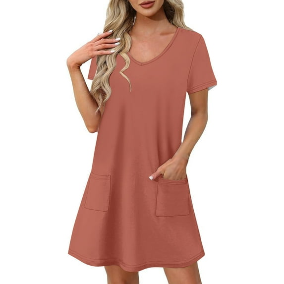 Besolor Summer Dresses for Women V Neck Short Sleeve Tshirts Dress ...
