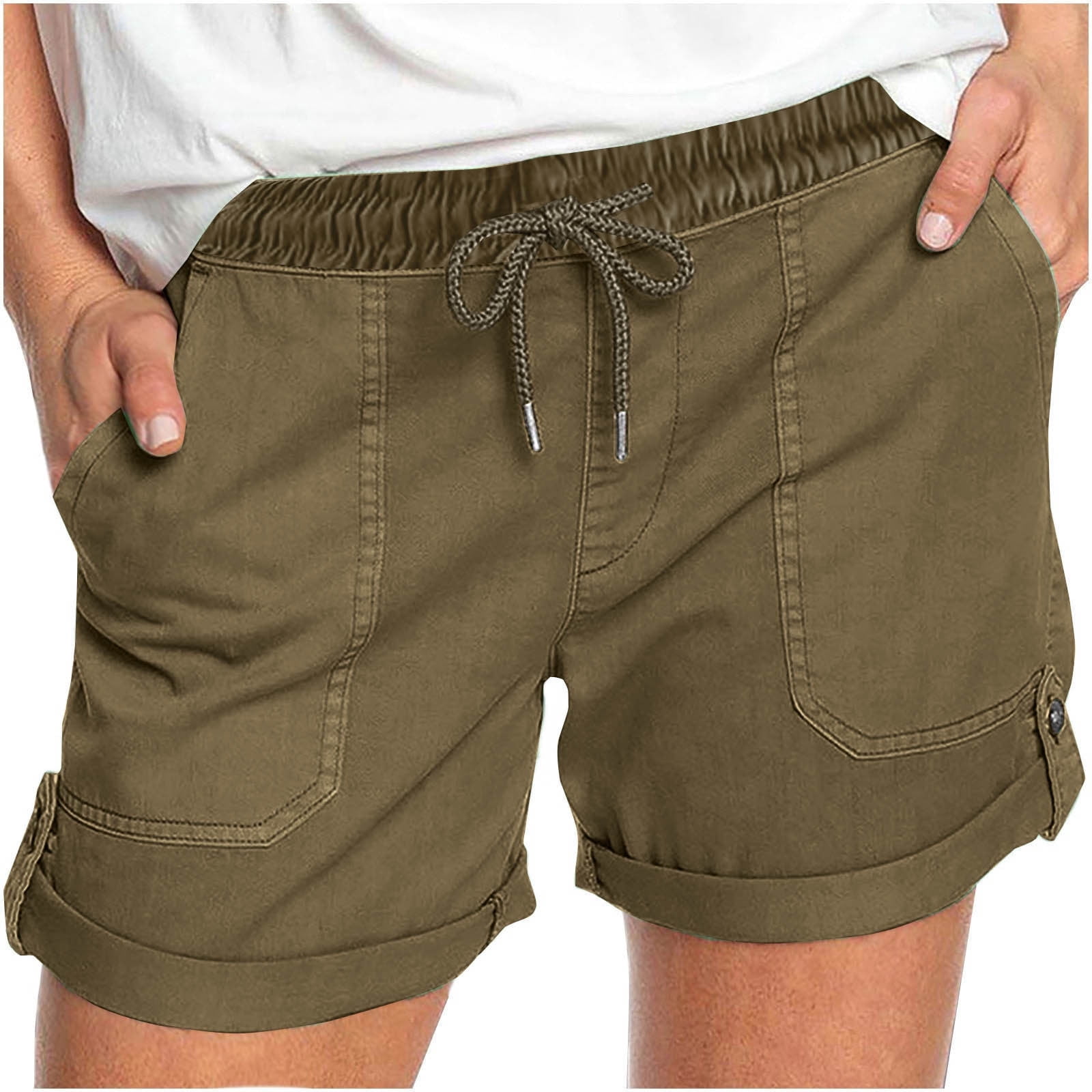 Besolor Summer Shorts for Women Casual High Waist Drawstring Roll up ...