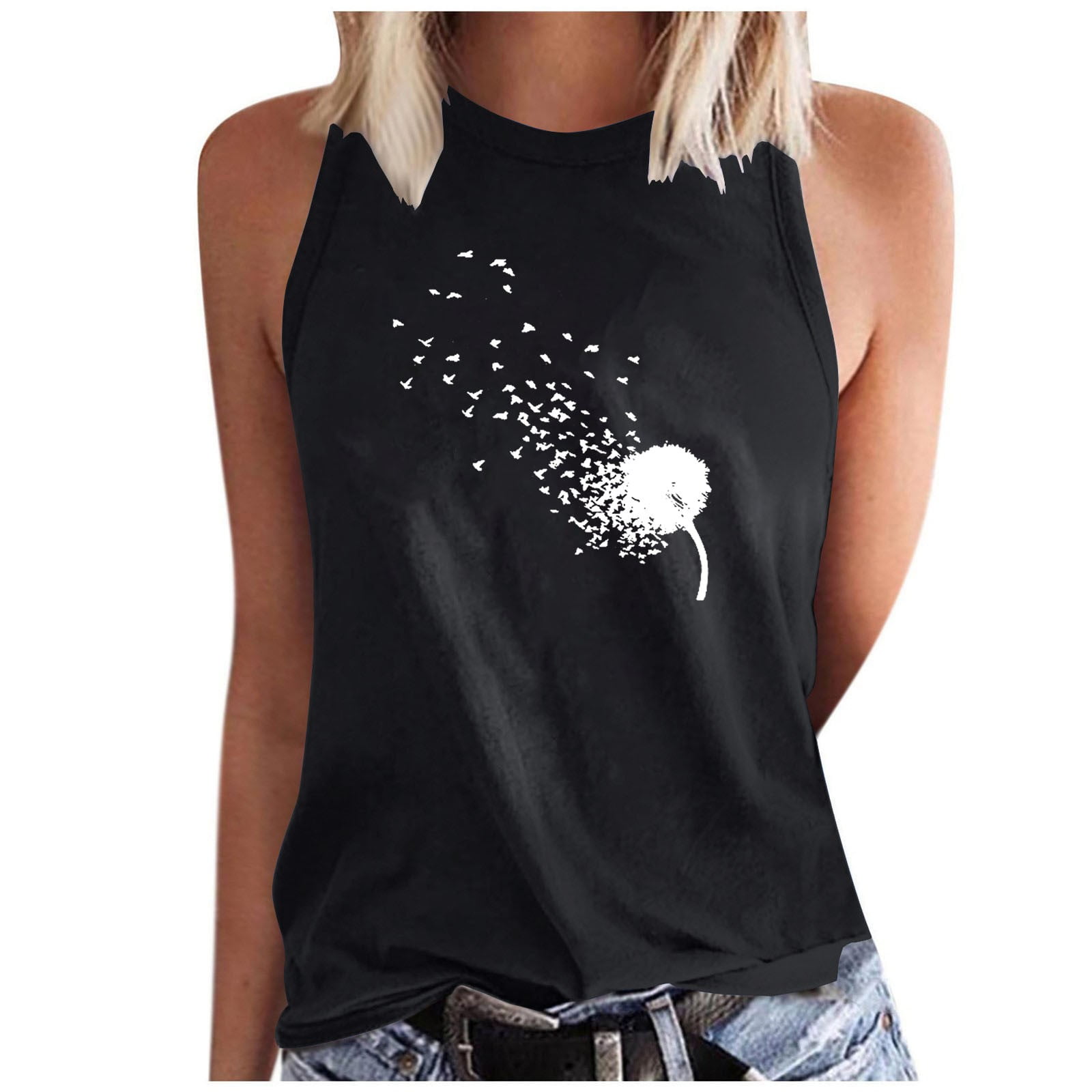 Besolor Summer Tank Tops for Women Printed Crew Neck Sleeveless Shirts ...