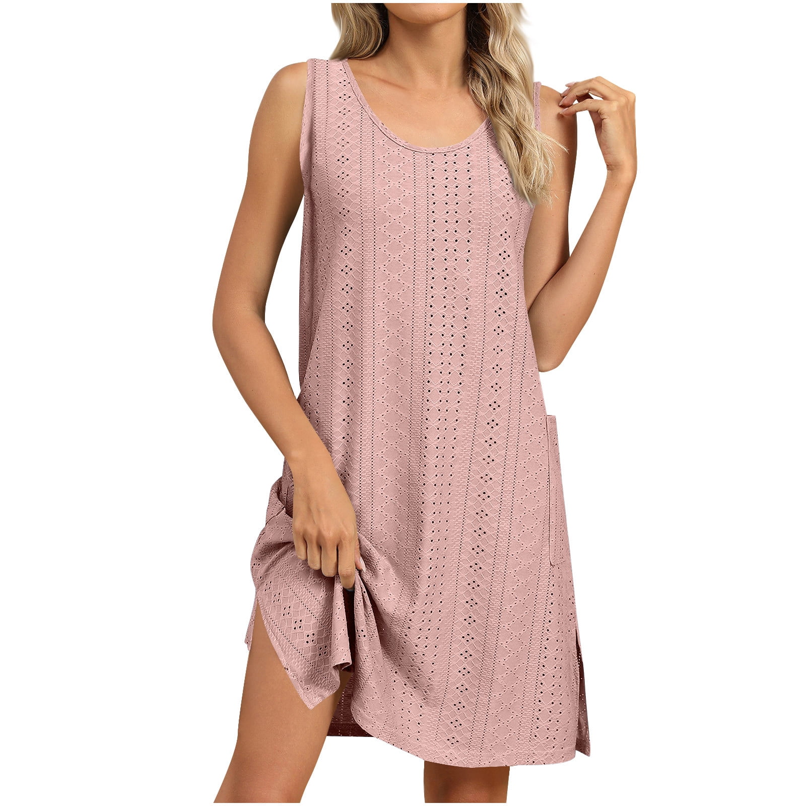 Besolor Sundresses for Women Casual Sleeveless Eyelet Tank Dress Split ...