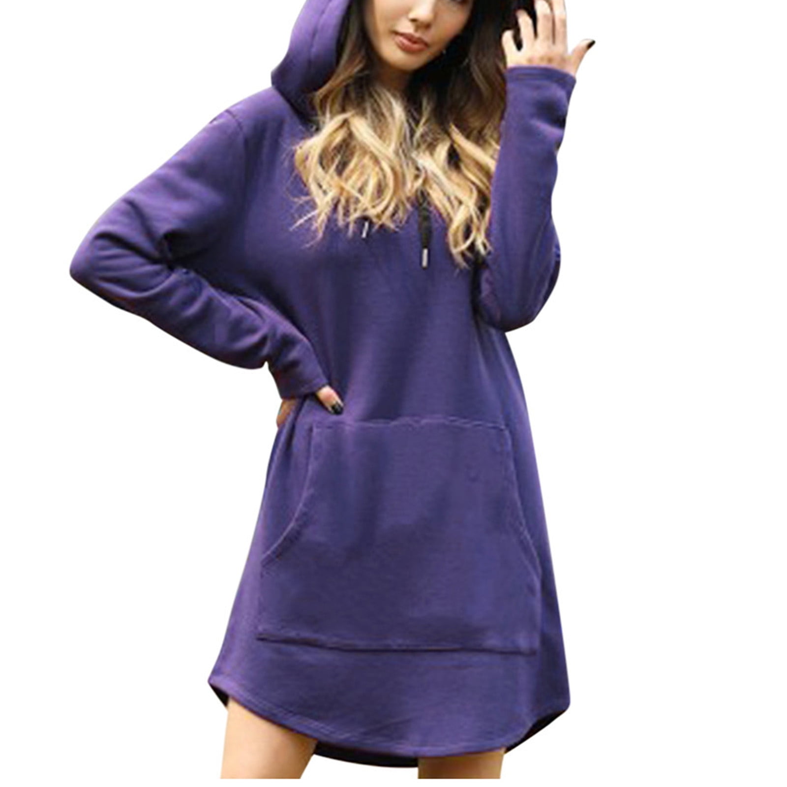 biudgviw Sweatshirt Dresses for Women Soft Long Sleeve Solid Color ...