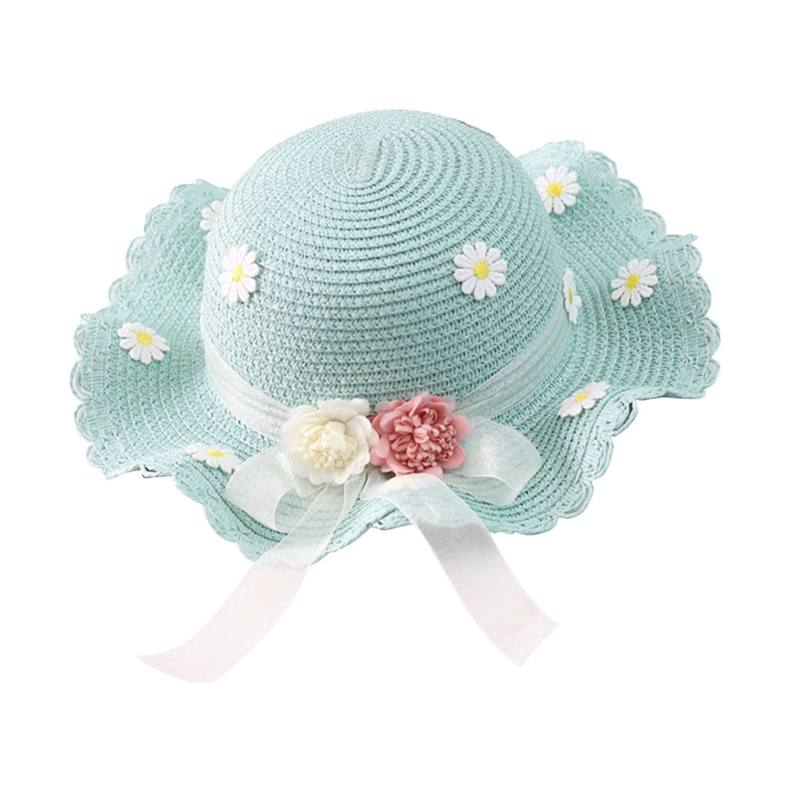 Besolor Toddler Girls Straw Hat with Flower Cute Summer Foldable Wide ...