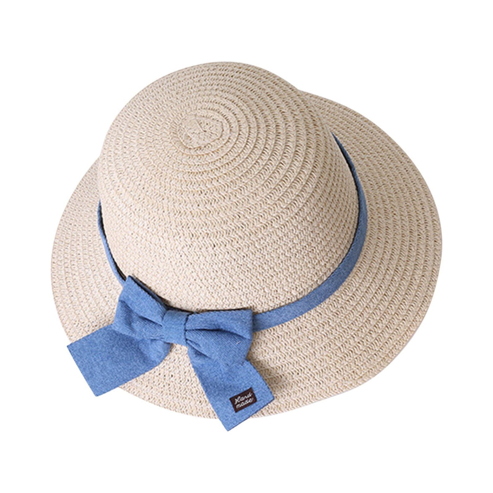 Besolor Toddler Girls Straw Sun Hat Cute Bowknot Wide Brim Beach Hat ...