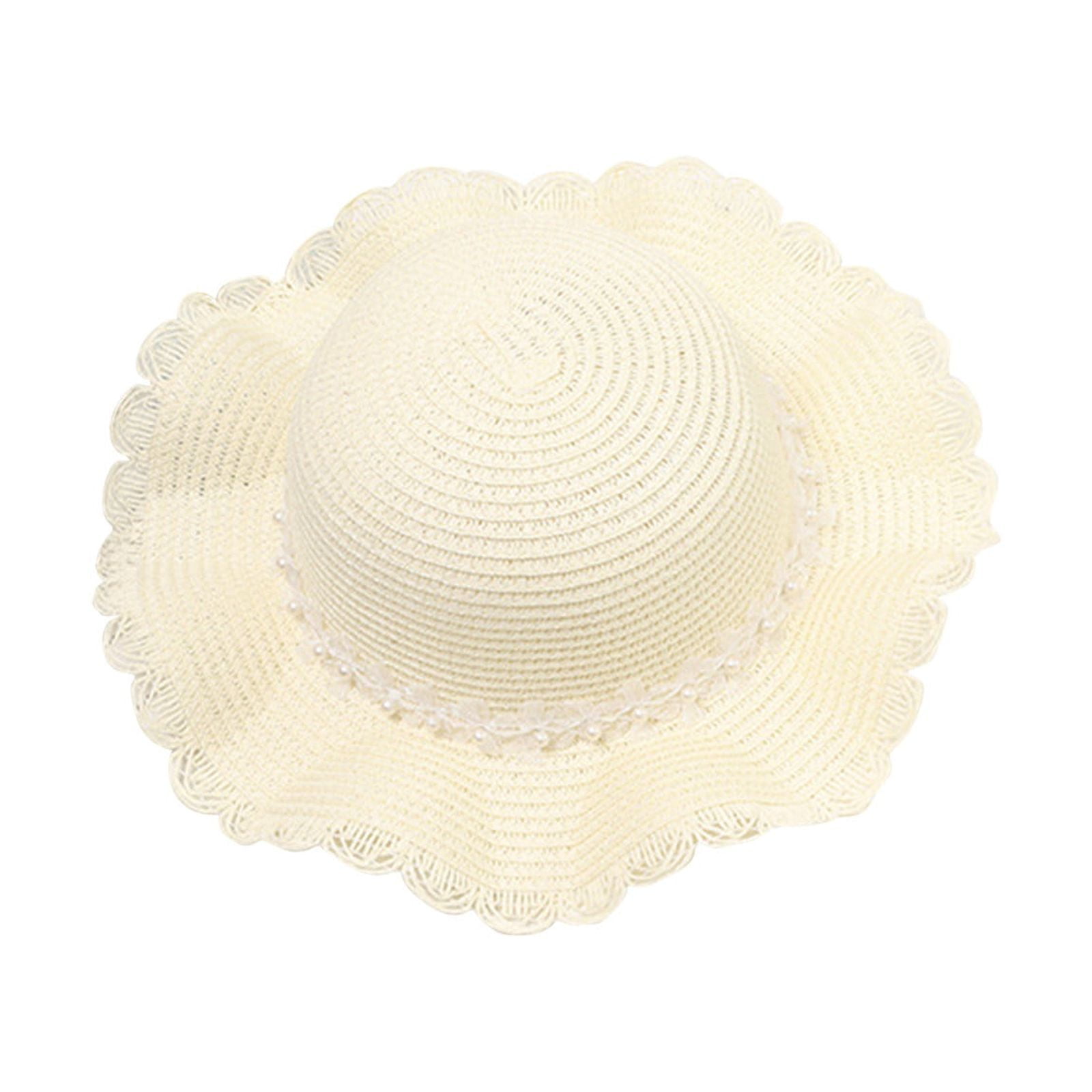 Besolor Toddler Girls Straw Sun Hat Cute Wide Brim Beach Hat Foldable ...