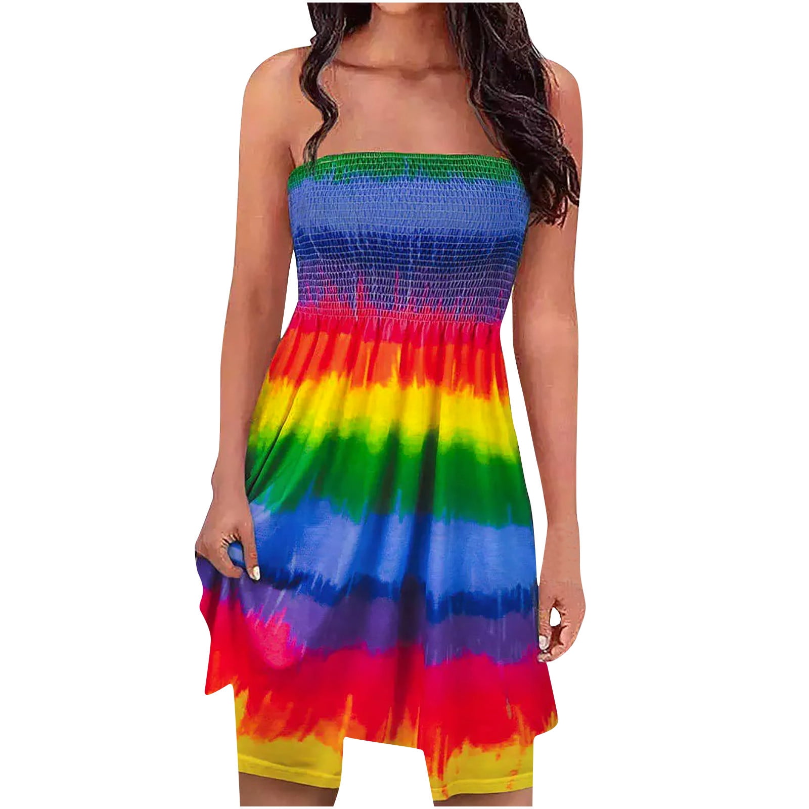 Besolor Tube Top Dress for Women Casual Summer Smocked Strapless Boho ...