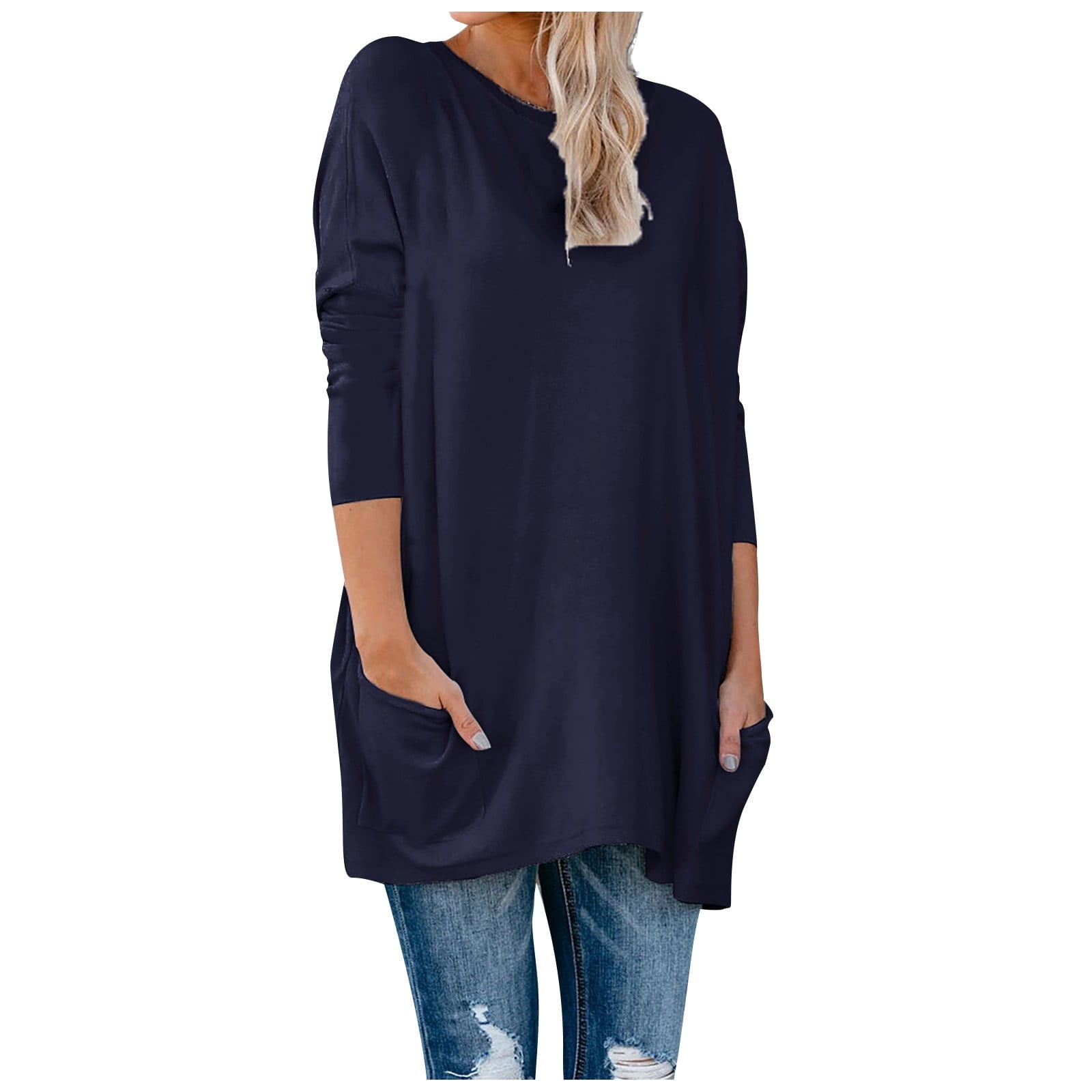Besolor Tunic Tops to Wear with Leggings for Women Casual Crewneck Long ...