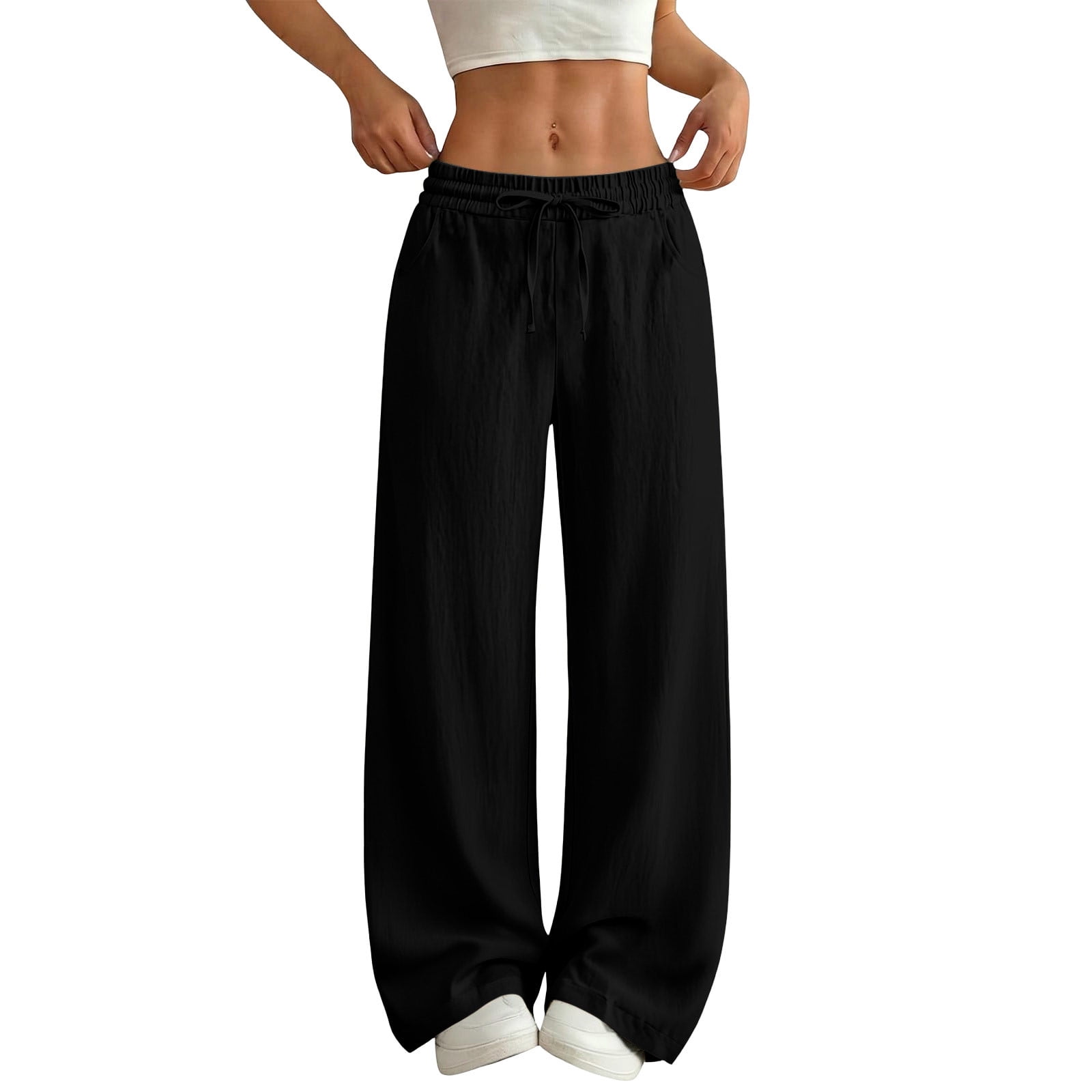 Besolor Wide Leg Pants for Women Summer Casual Elastic Waisted ...