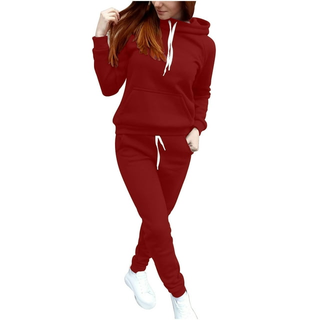 Hotojiny Women Jogger Outfit Matching Sweat Suits Long Sleeve Hooded