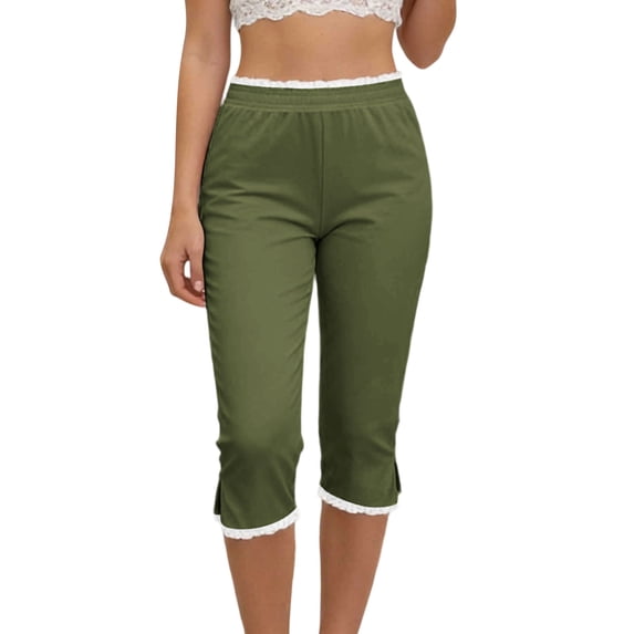Besolor Women's Capris Leggings Lace Patchwork High Waisted Stretch ...