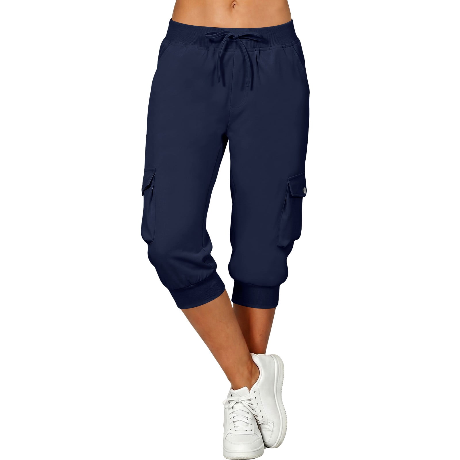 Besolor Women's Cargo Capris Casual Lightweight Hiking Cinch Bottom ...