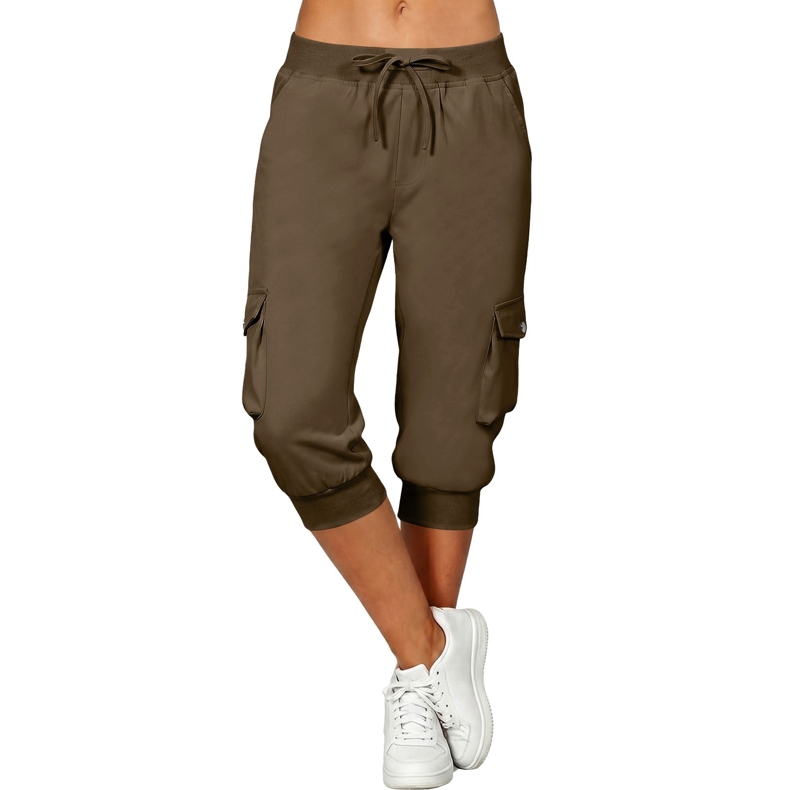Besolor Women's Cargo Capris Casual Lightweight Hiking Cinch Bottom ...