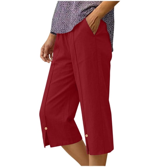 Besolor Women's Cotton Linen Capris Elastic Waisted Wide Leg Casual ...