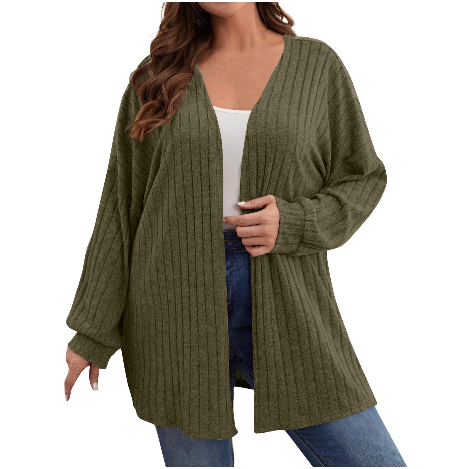 Besolor Women's Plus Size Sweaters Cardigan Knit Long Sleeve Open Front ...
