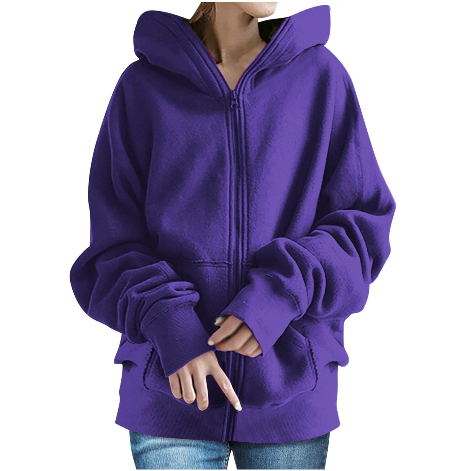 Besolor Women's Plus Size Zip up Hoodies Coat Long Sleeve Hooded ...