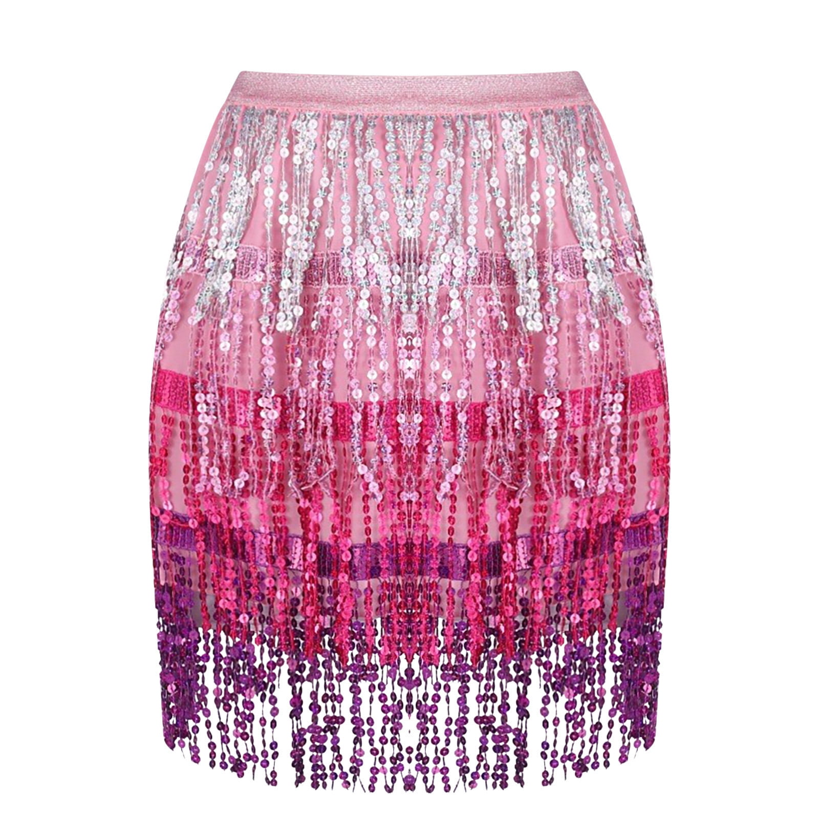 Besolor Women's Sequin Fringe Skirt Elastic Waisted Sparkle Tassel Mini Skirts Night out Party ...