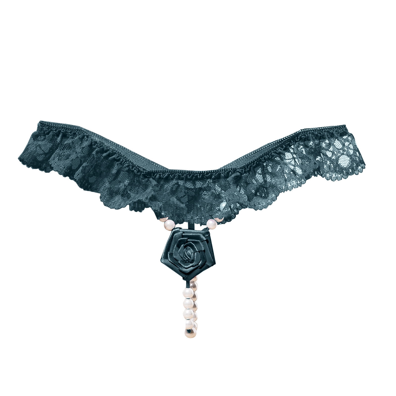 Besolor Women's Pearl Floral Lace T-Shaped Underwear Low Waisted G ...