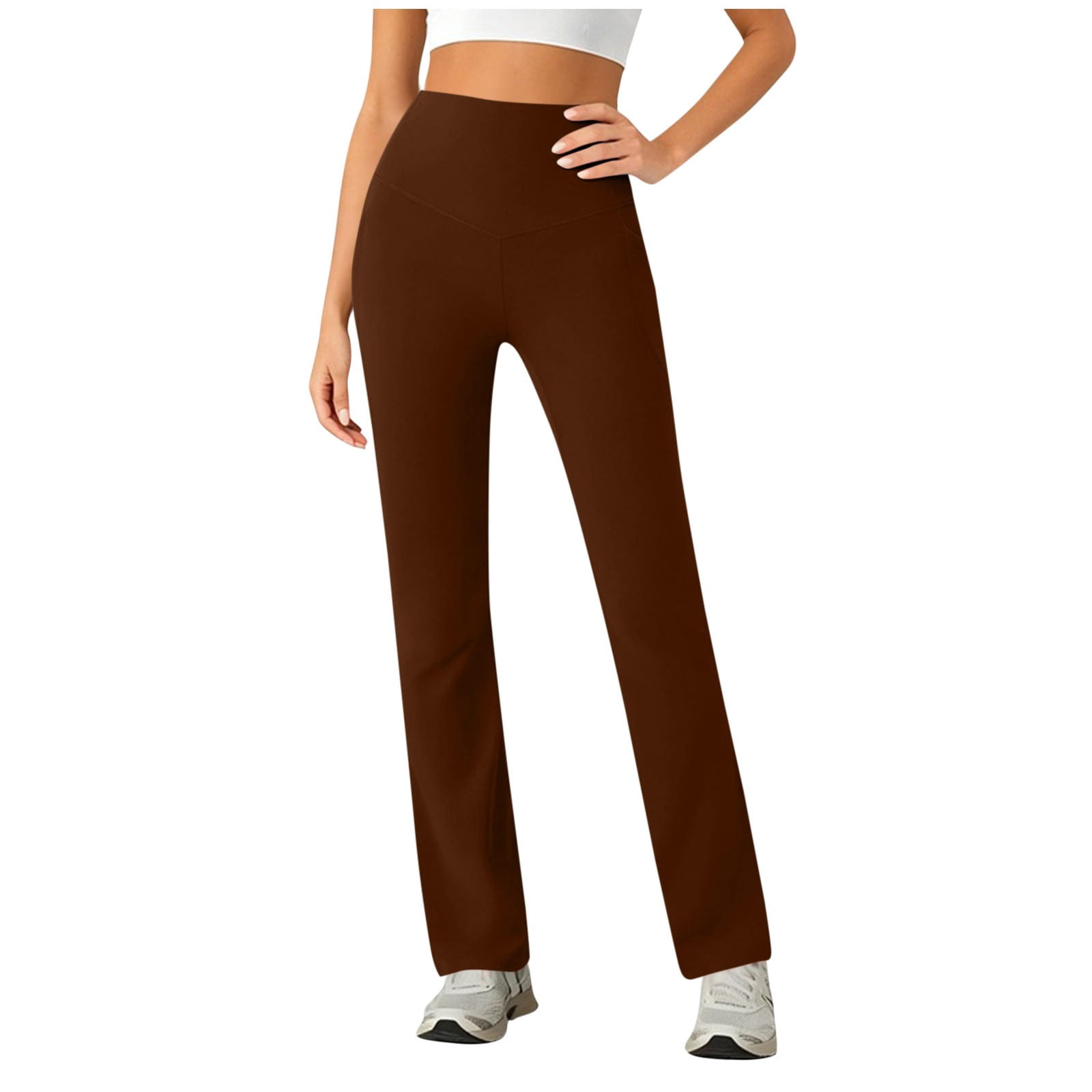 Besolor Women's Straight Leg Leggings High Waisted Stretchy Casual Gym ...