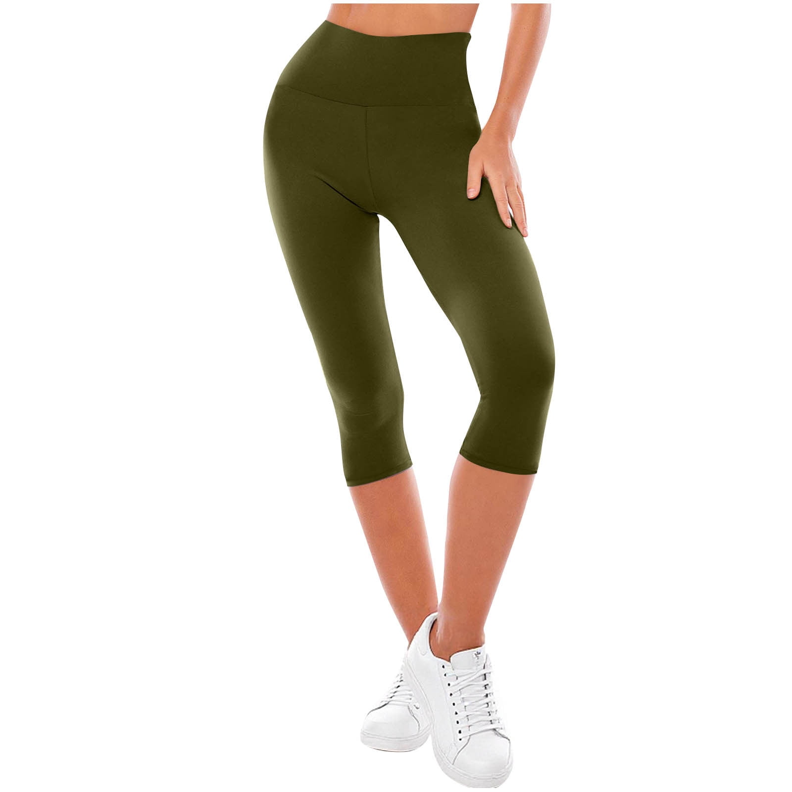 Besolor Women's Workout Capri Leggings No Front Seam High Waisted ...