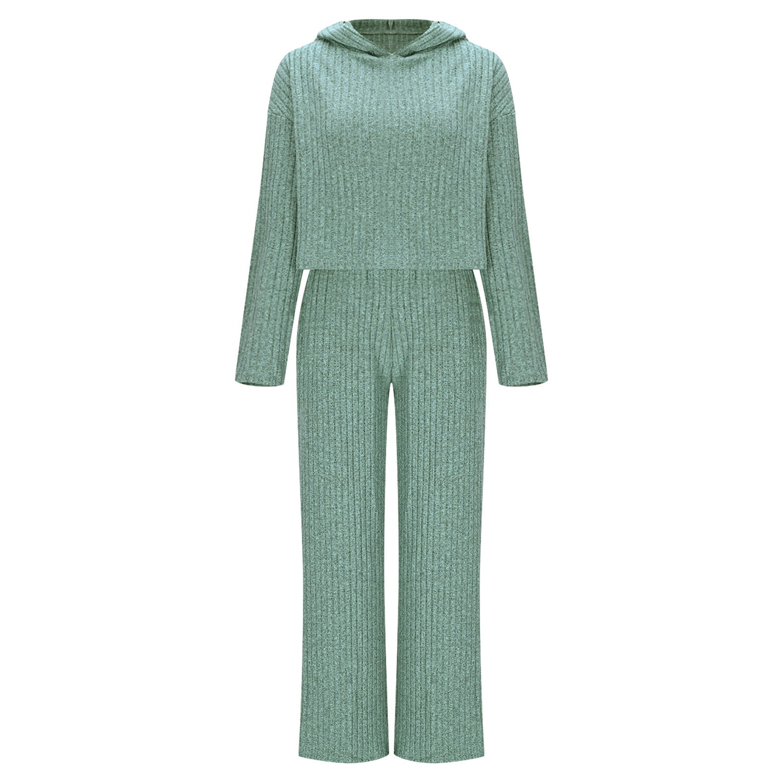 Besolor Womens 2 Piece Lounge Sets Ribbed Knit Long Sleeve Hooded Tops ...