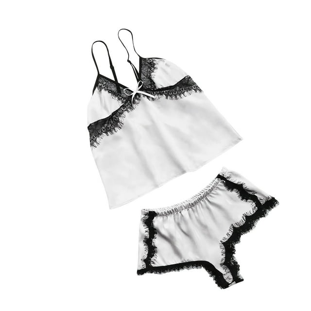 Besolor Womens Cami Pajama Set Sleepwear Lace Trim Spaghetti Strap Camisole And Shorts Sets