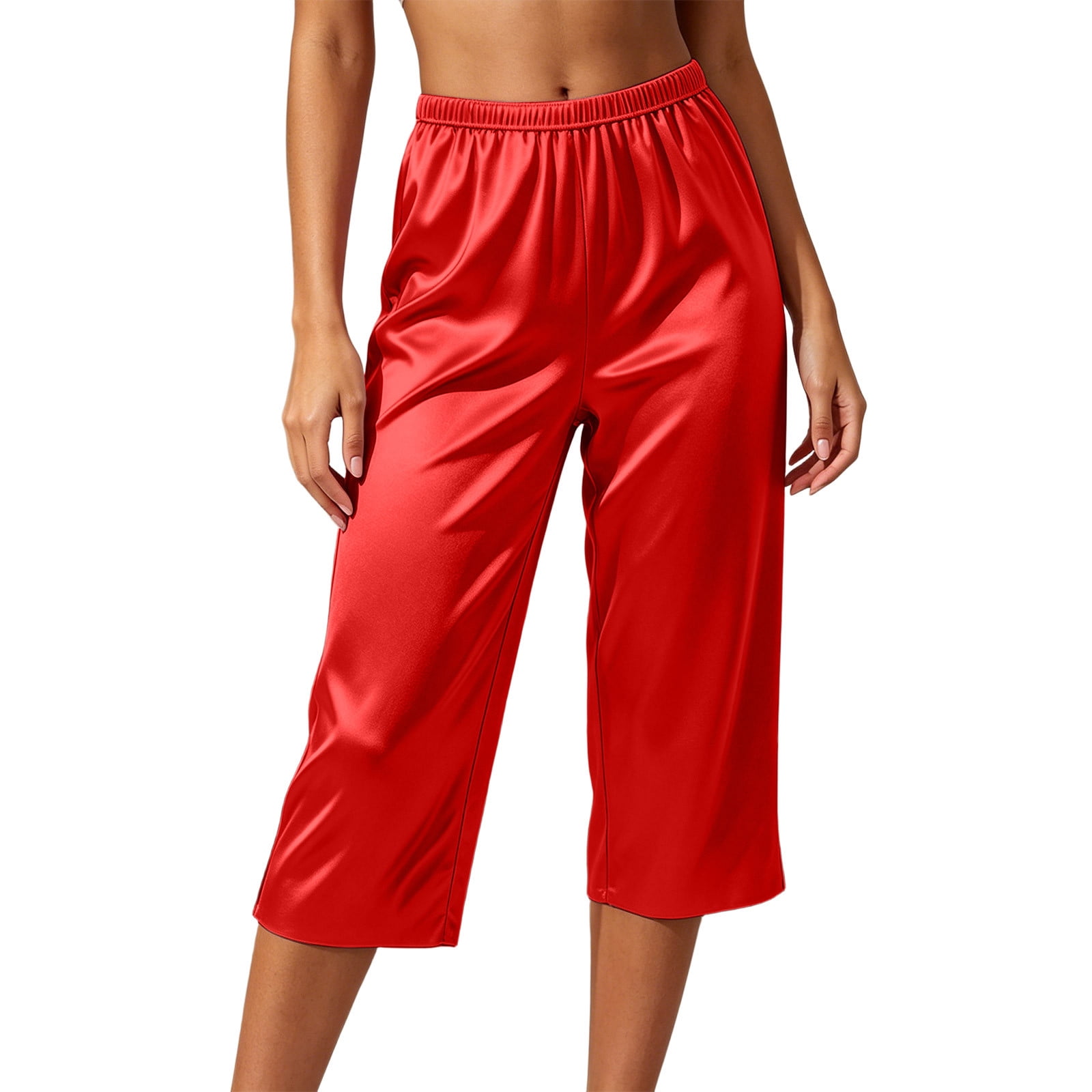 Besolor Womens Capris Summer Satin Pajamas Pants Casual Loose Elastic ...