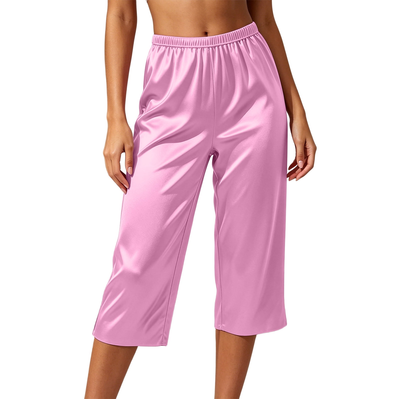Besolor Womens Capris Summer Satin Pajamas Pants Casual Loose Elastic ...