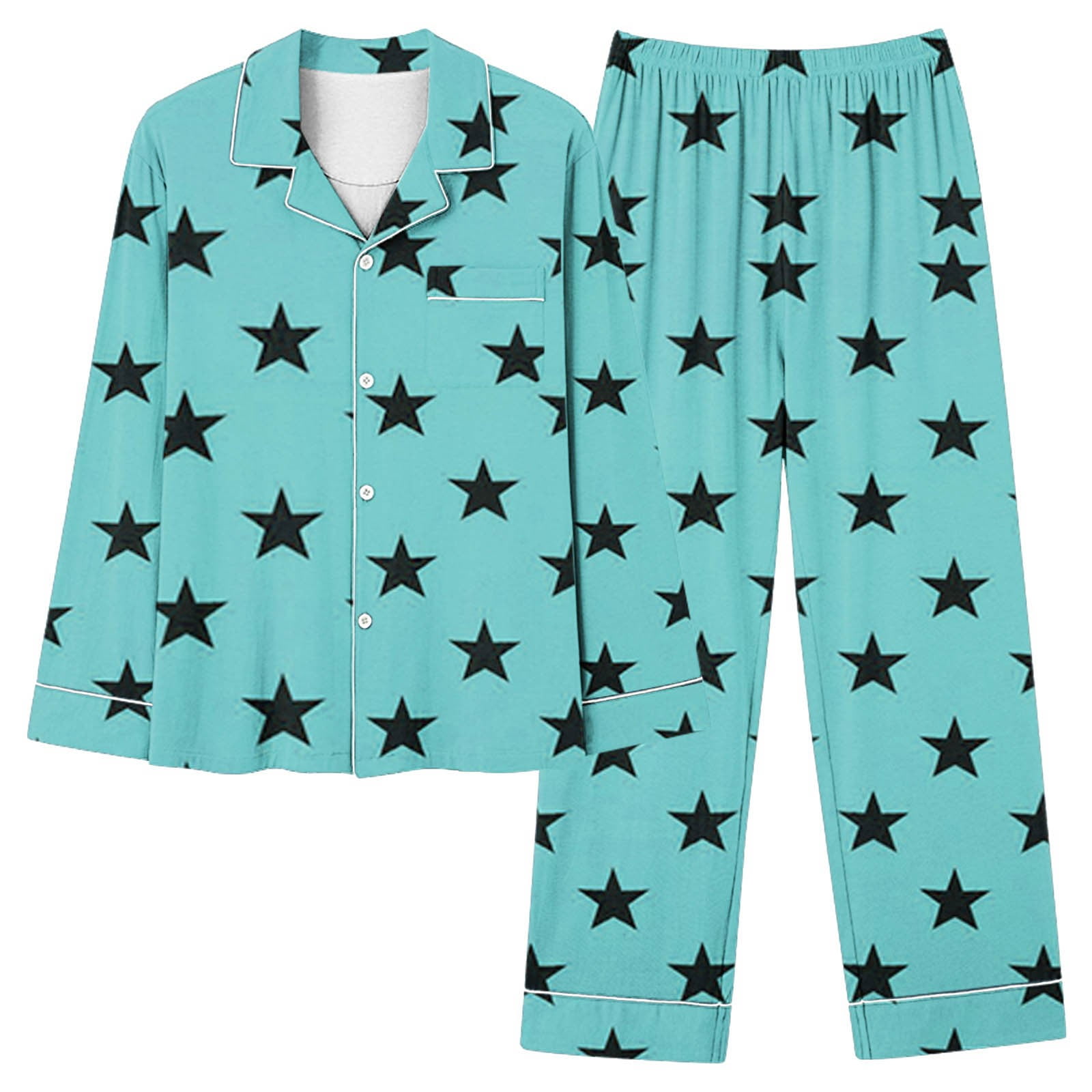 Besolor Womens Casual Pajama Sets Star Print Long Sleeve Button down ...
