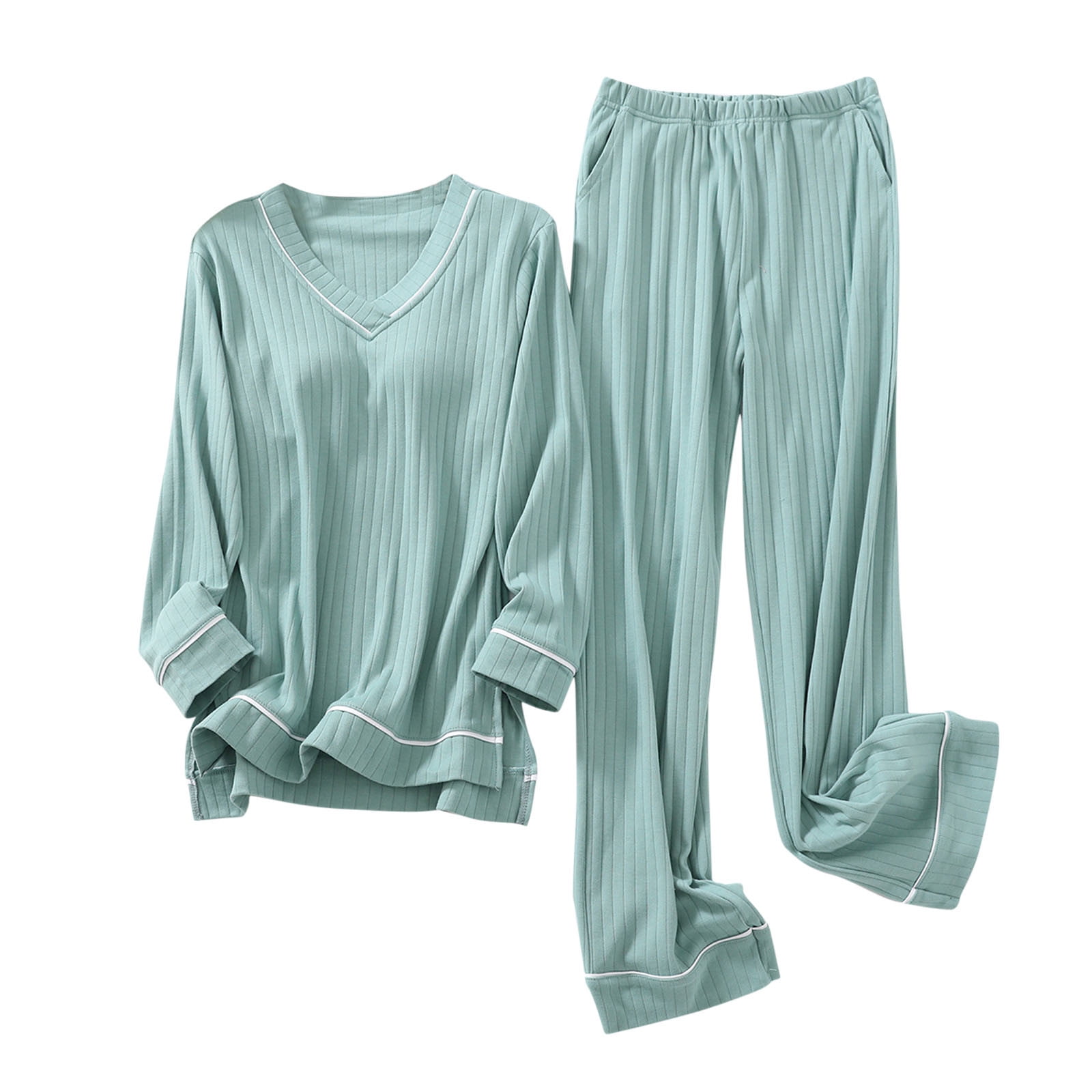 Besolor Womens Casual Pajamas 2 Piece Outfits Soft V-Neck Long Sleeve ...