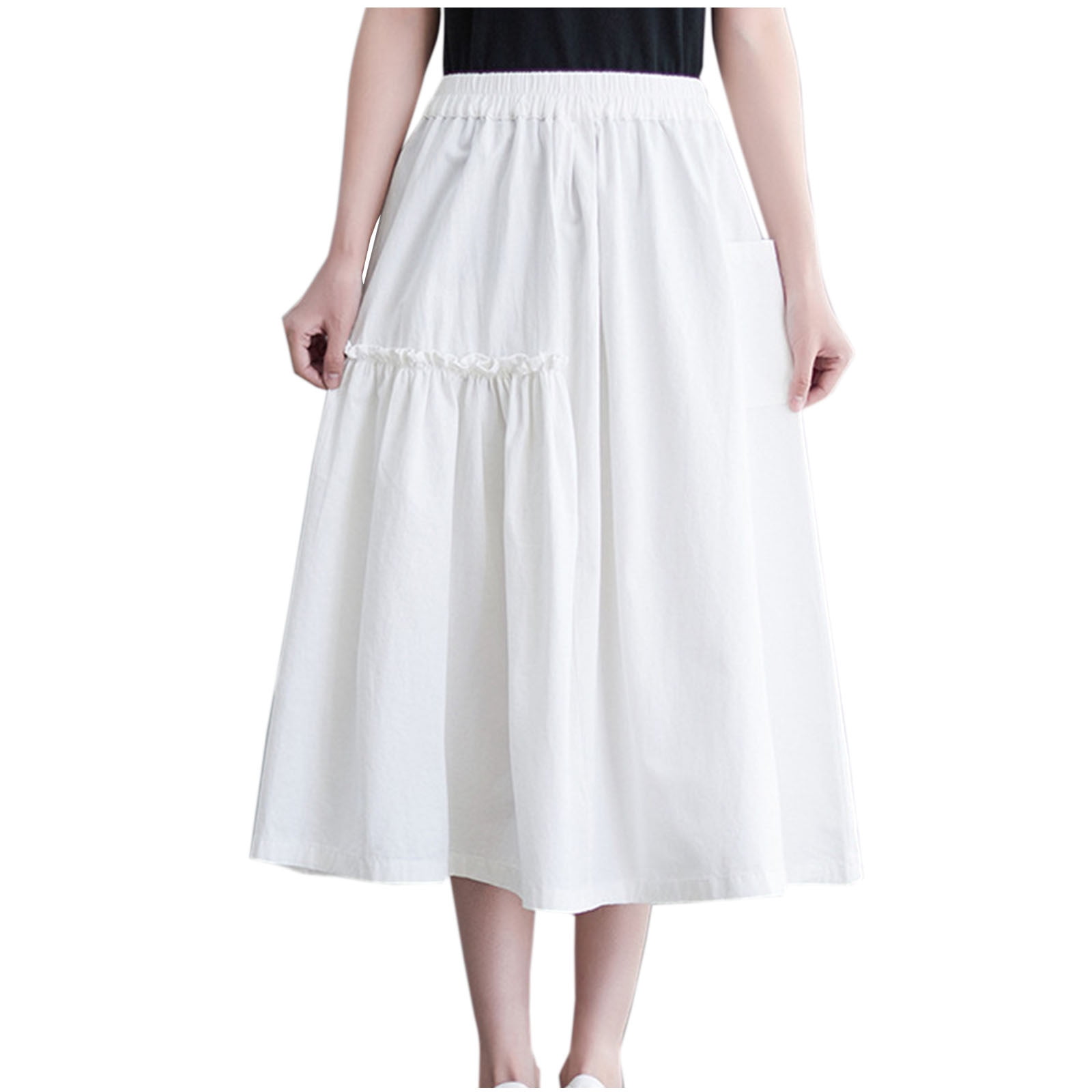 Besolor Womens Casual Summer Skirt Elastic High Waist Ruffle Solid ...