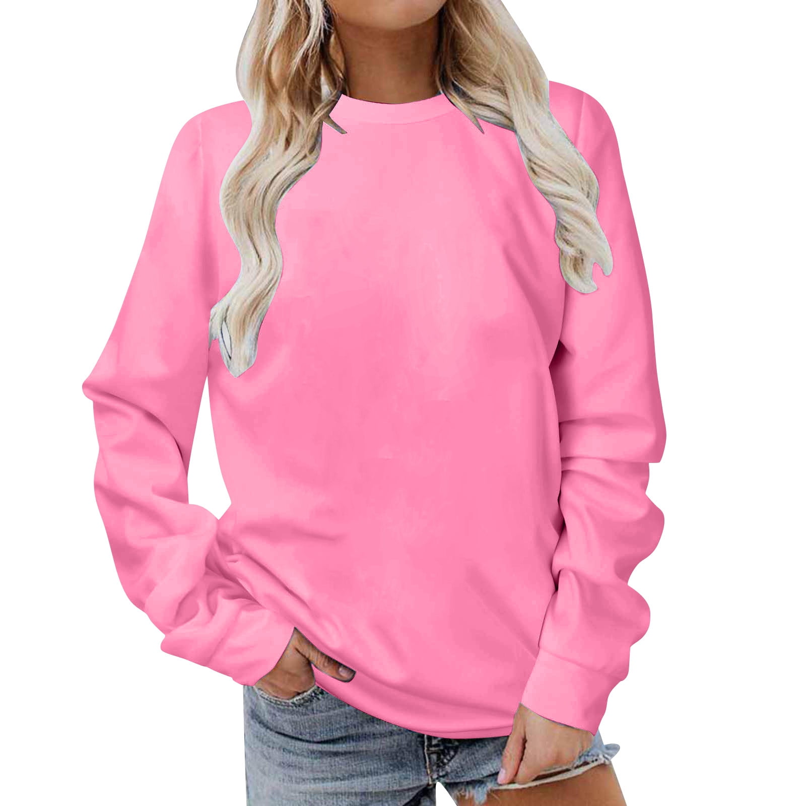Besolor Womens Fall Sweatshirts Round Neck Long Sleeve Tops Casual ...
