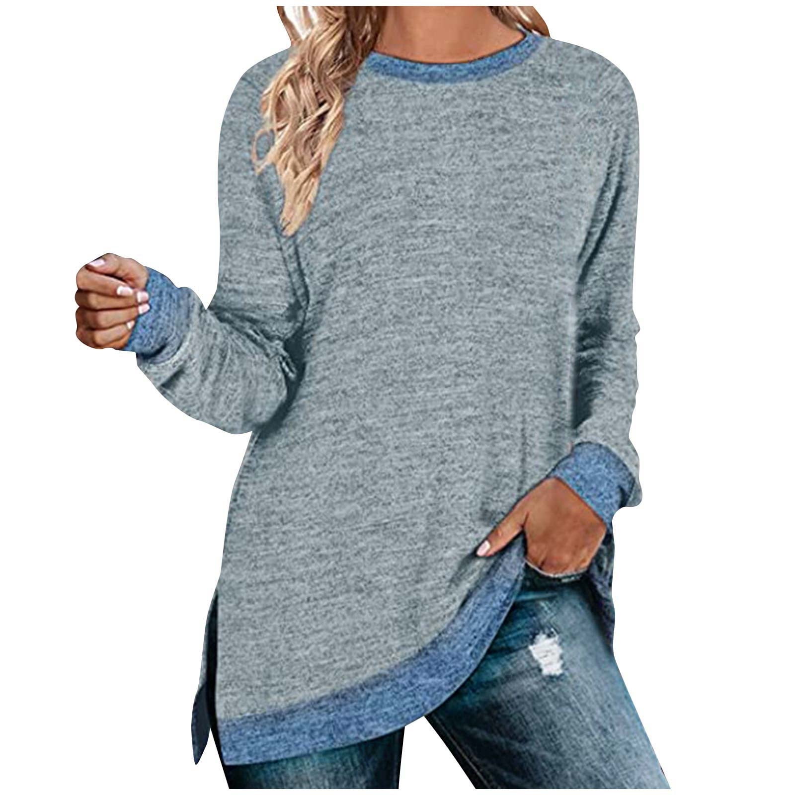Besolor Womens Fall Tunic Tops Trendy Round Neck Long Sleeve Shirts ...