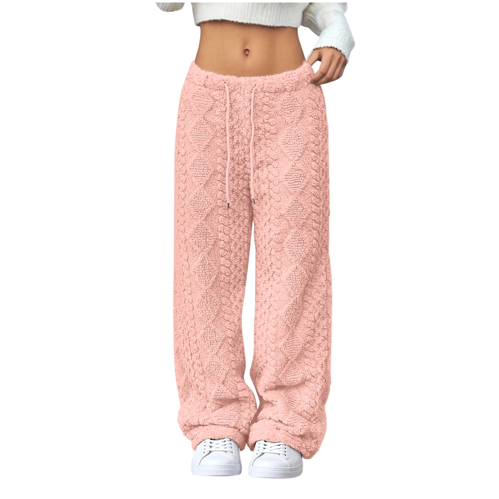 Besolor Womens Fuzzy Pajama Pants Elastic Waist Wide Leg Fleece ...