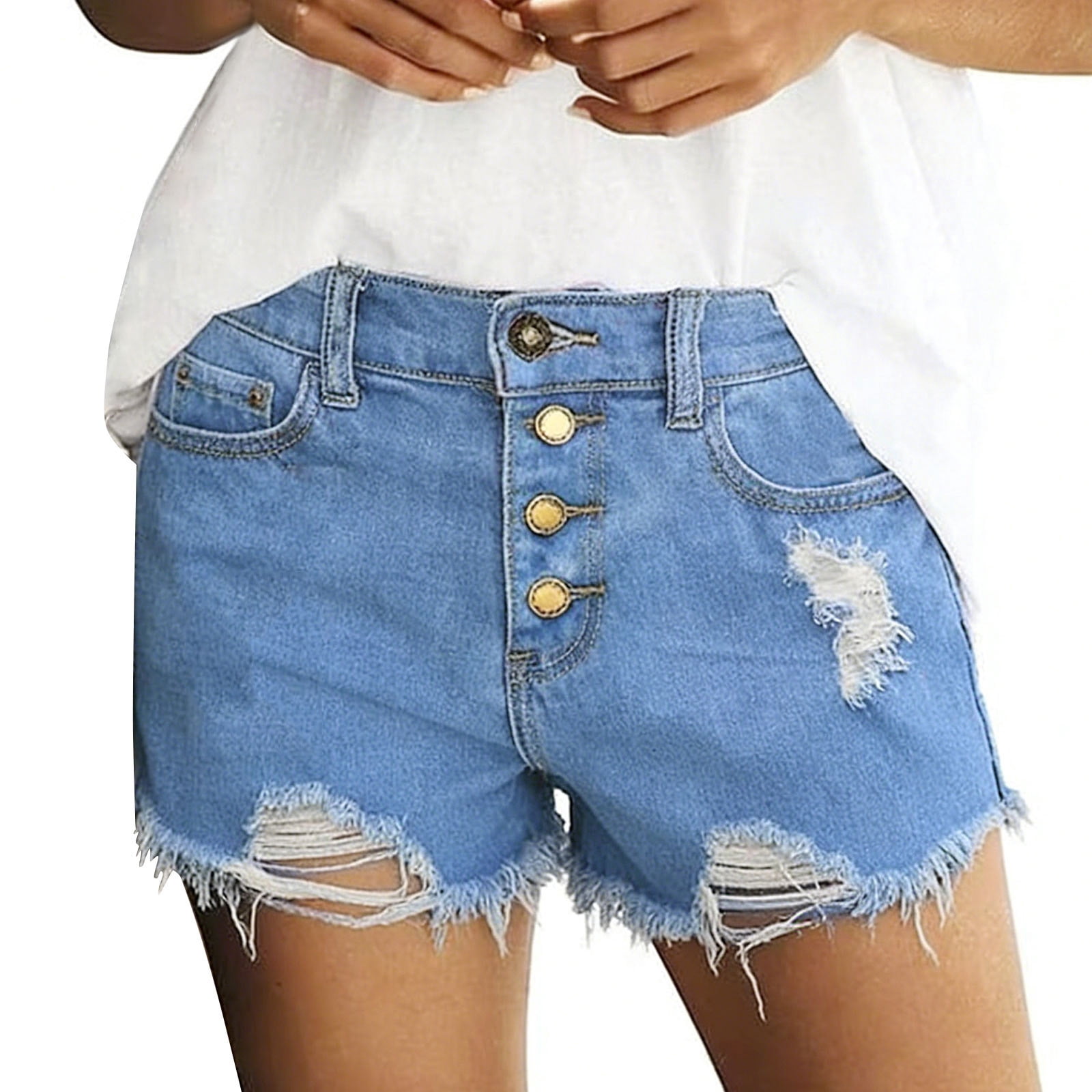 Besolor Womens Jean Shorts High Waisted Wide Leg Casual Hem Ripped ...