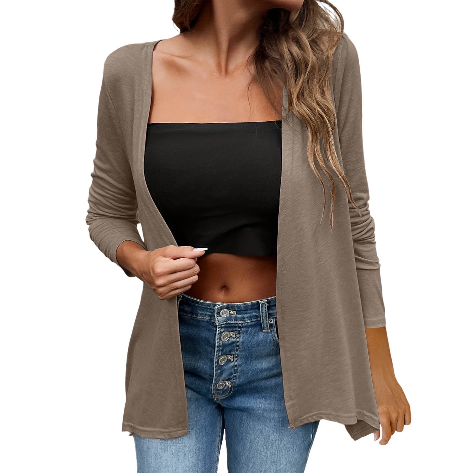 Besolor Womens Lightweight Cardigan Casual Solid Long Sleeve Open Front ...