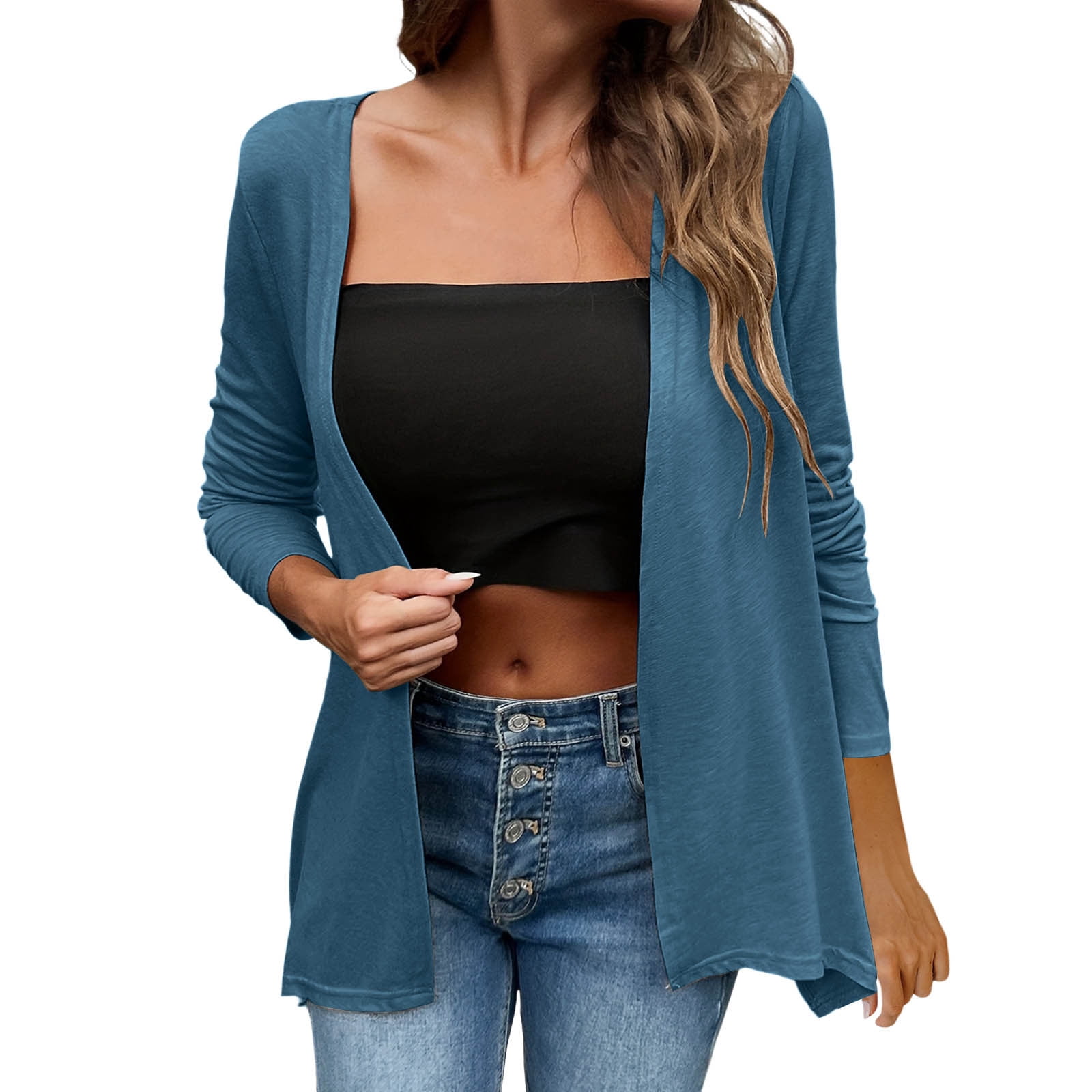 Besolor Womens Lightweight Cardigan Casual Solid Long Sleeve Open Front ...