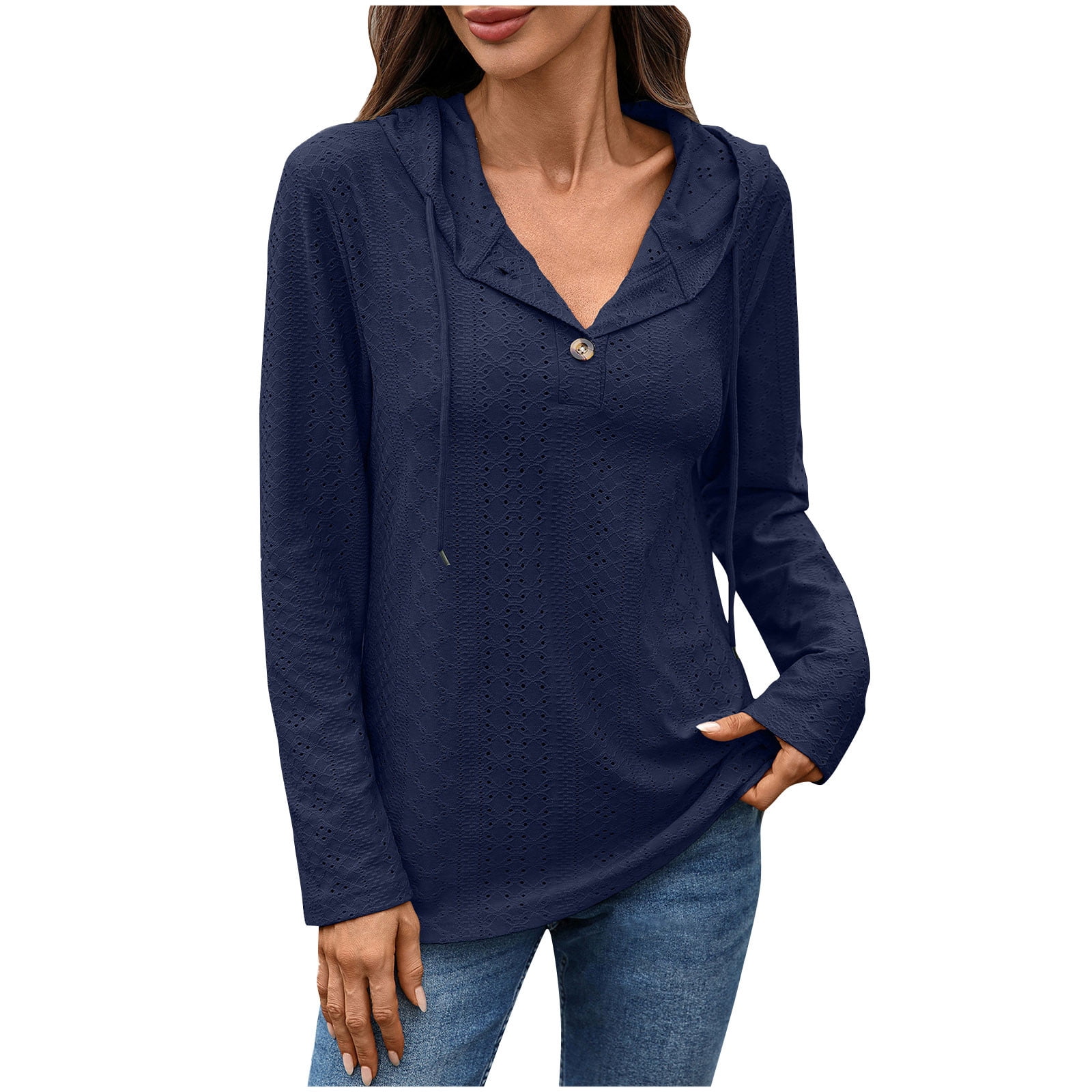 Besolor Womens Long Sleeve Shirts with Hooded Casual Button up Eyelet ...