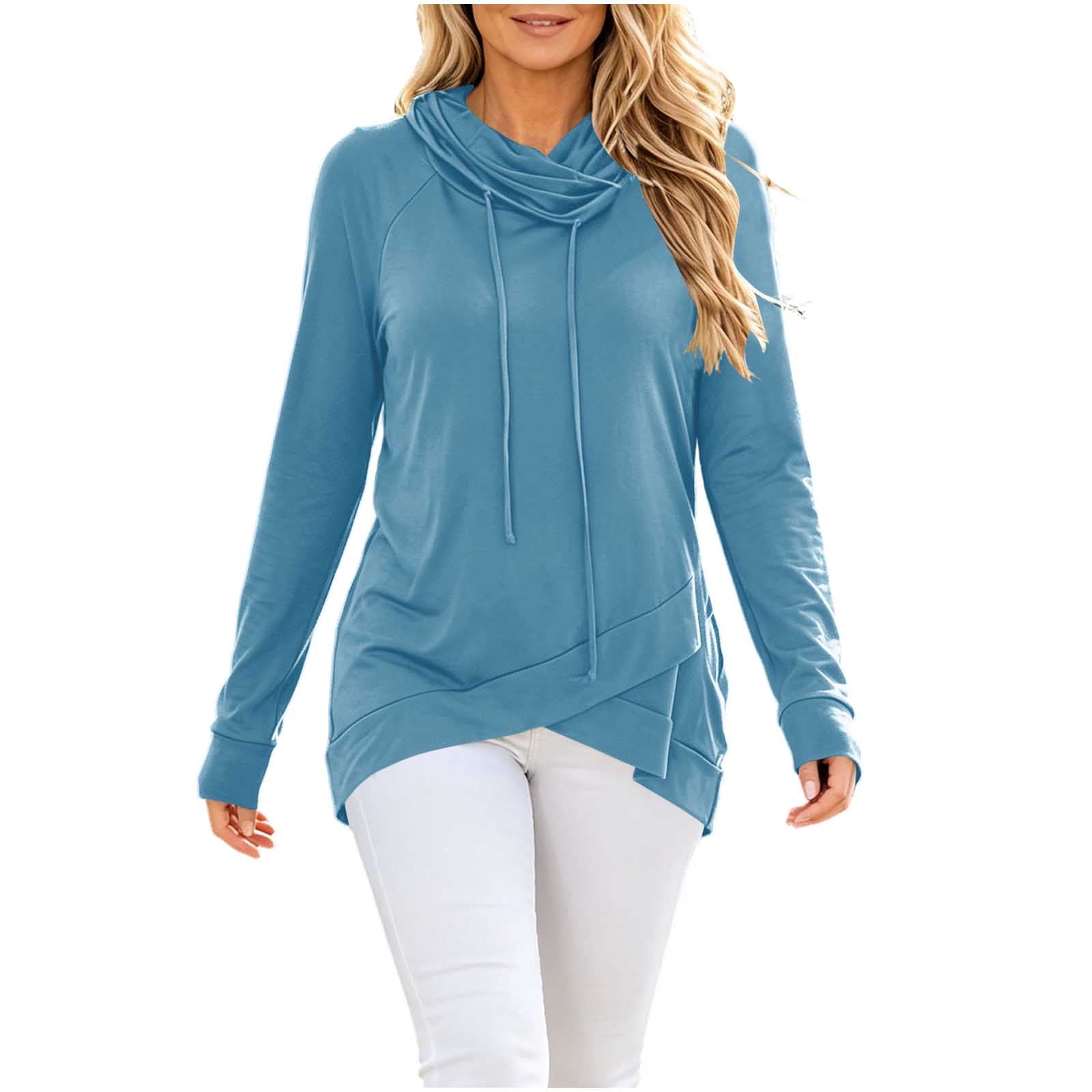 Besolor Womens Long Sleeve Tops Drawstring Pleated Turtleneck ...