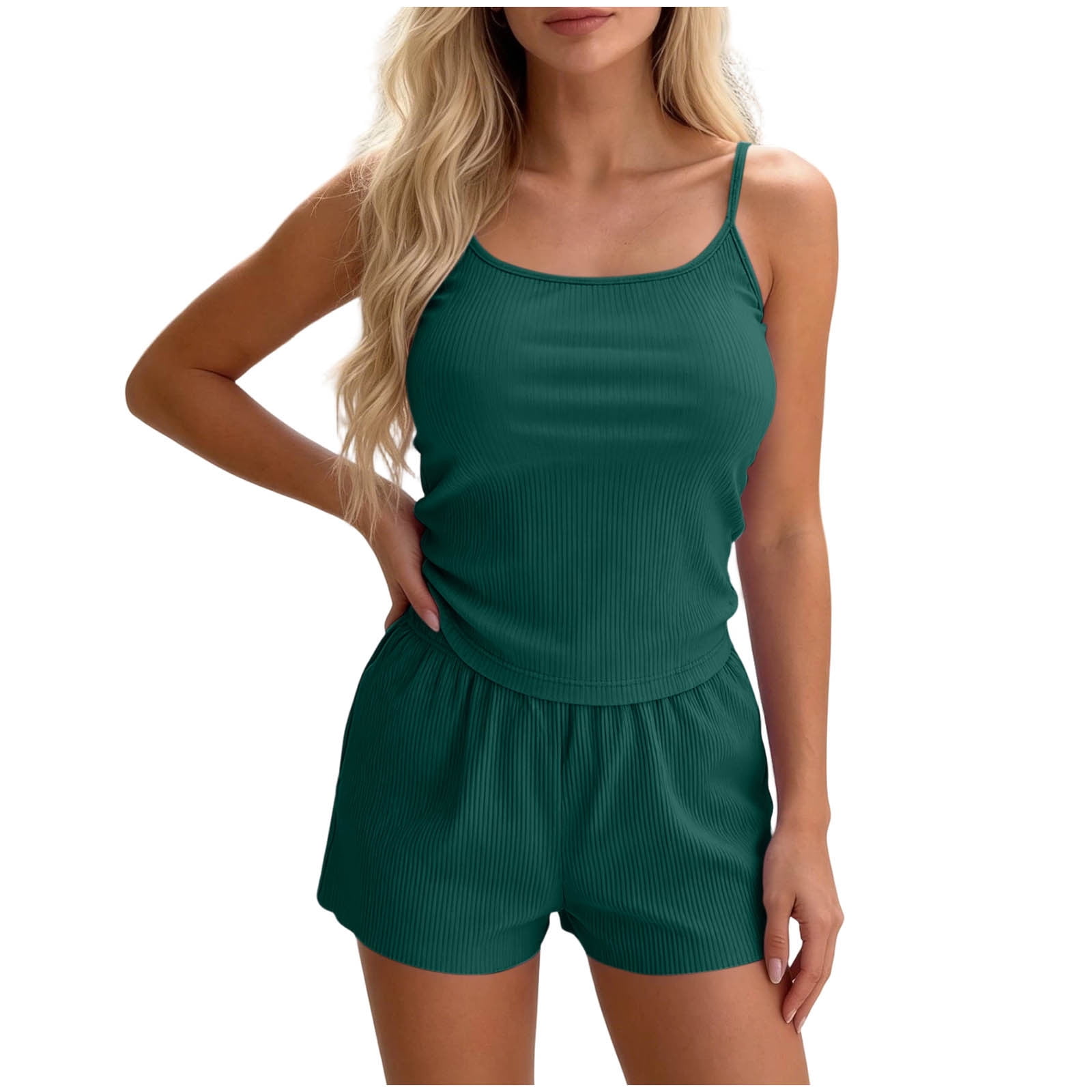 Besolor Womens Loungewear Sets Crewneck Sleeveless Spaghetti Strap ...