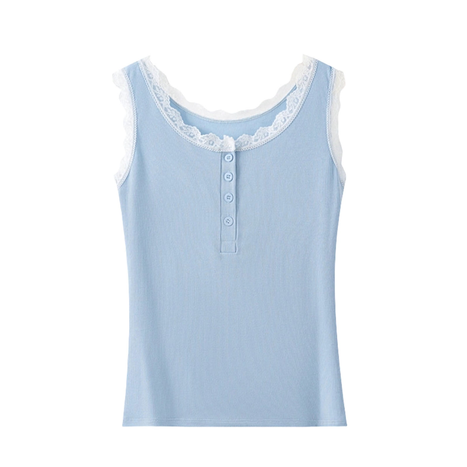 Besolor Womens Pajama Tank Tops Ribbed Lace Patchwork Buttons Square ...