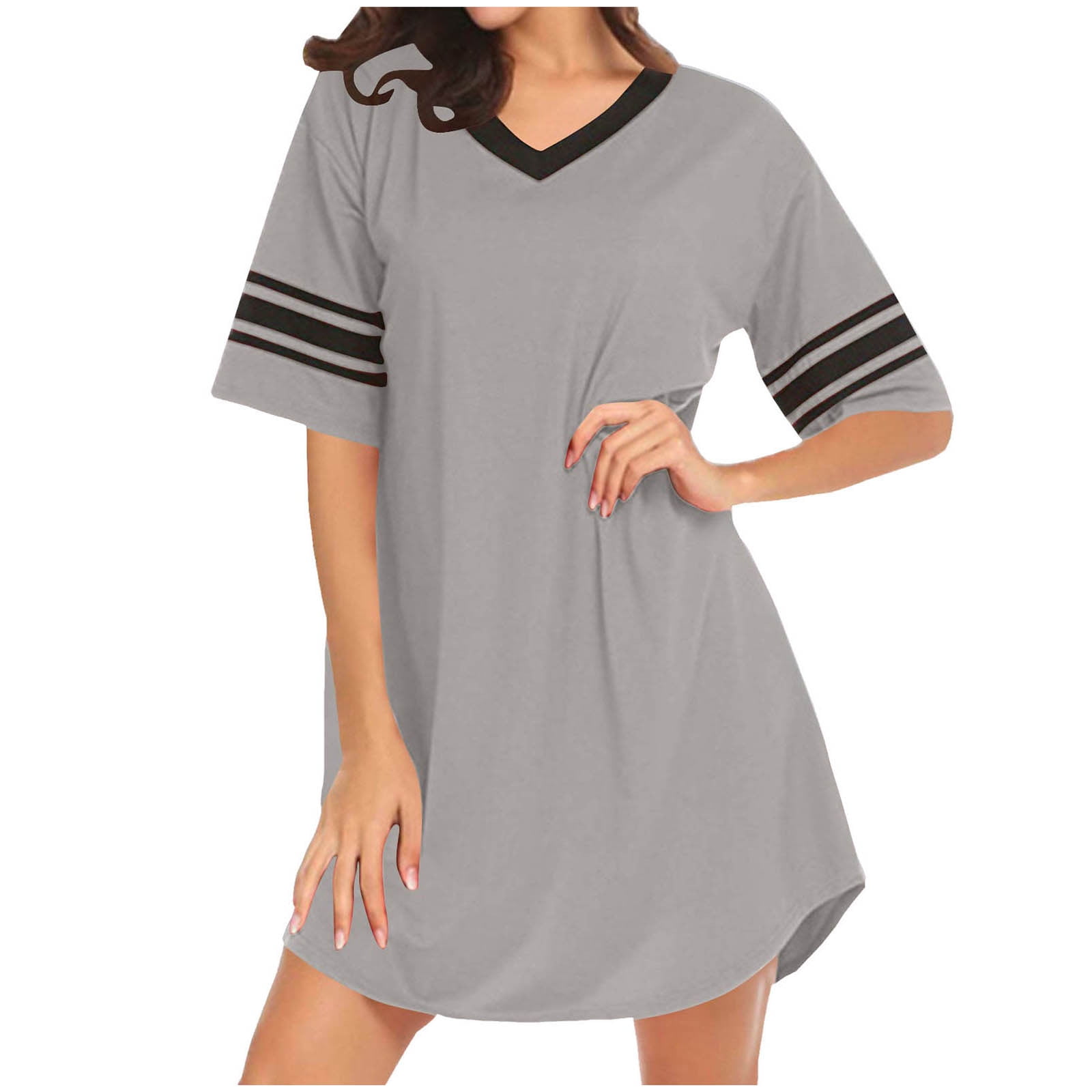 Besolor Womens Plus Size Nightgowns 2025 V Neck Short Sleeve Sleepshirt ...