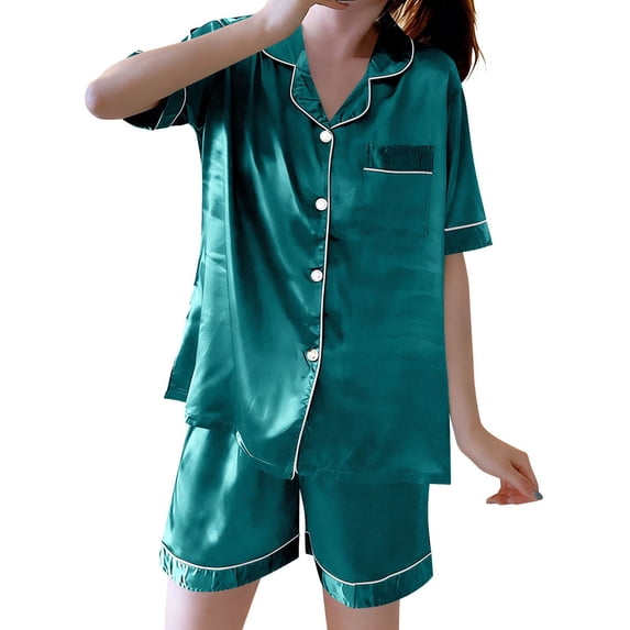 Besolor Womens Plus Size Pajamas Sets Satin Short Sleeve Button down ...