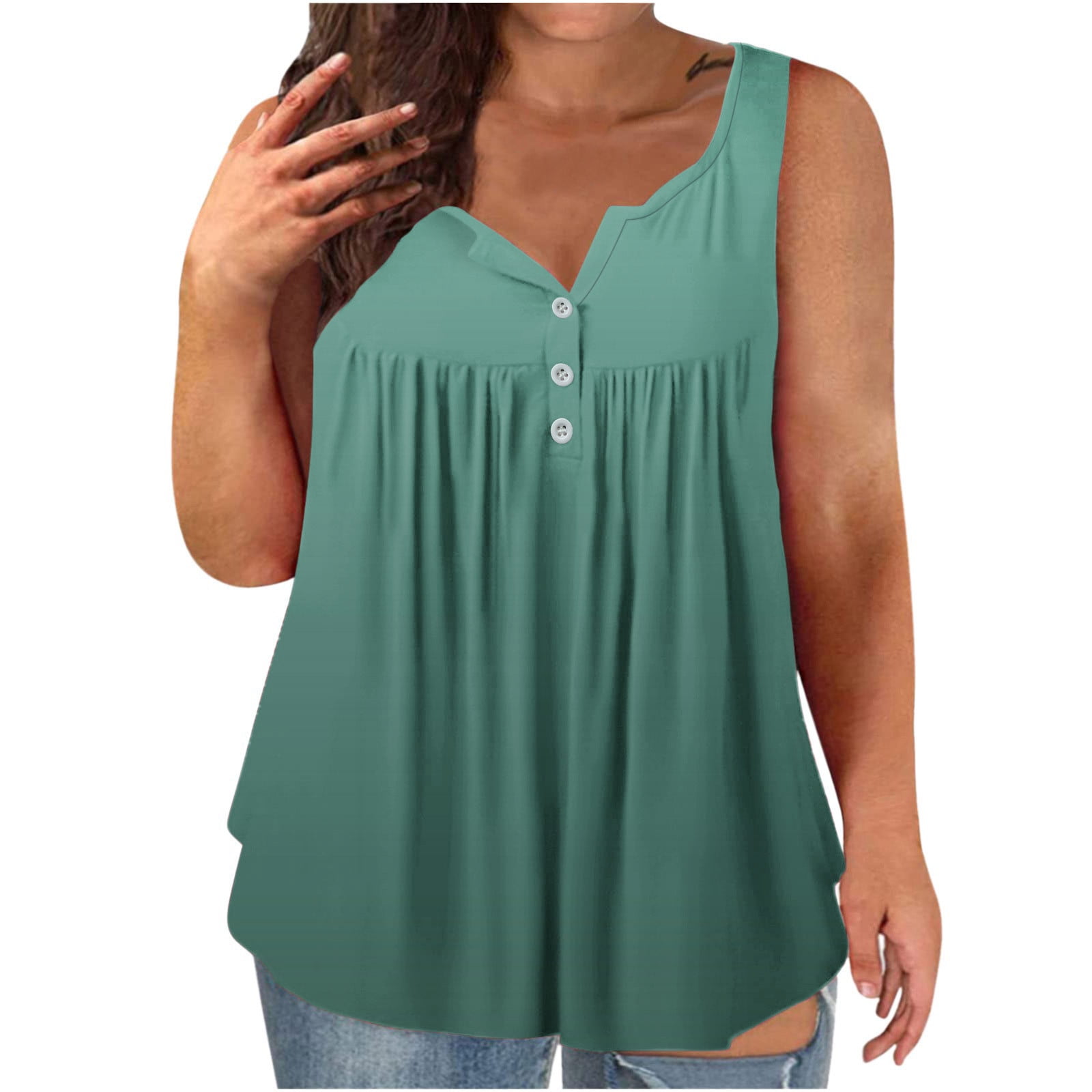 Besolor Womens Plus Size Tank Tops Summer Sleeveless V Neck T-Shirts Tops Casual Button Gradient ...