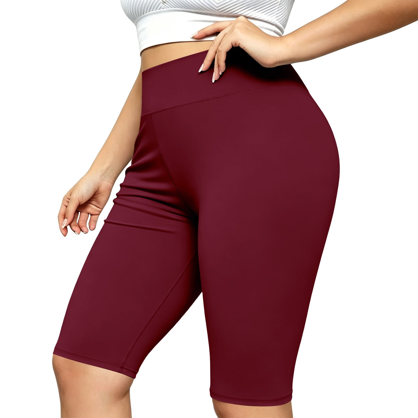 Besolor Womens Plus Size Yoga Shorts Knee Length High Waisted Elastic ...