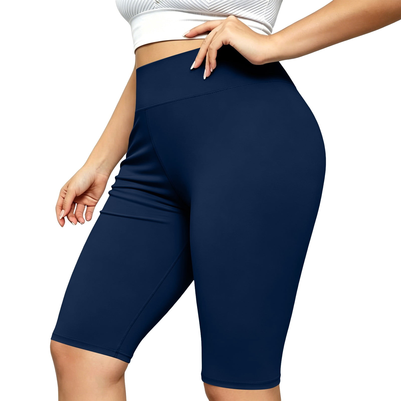 Besolor Womens Plus Size Yoga Shorts Knee Length High Waisted Elastic ...