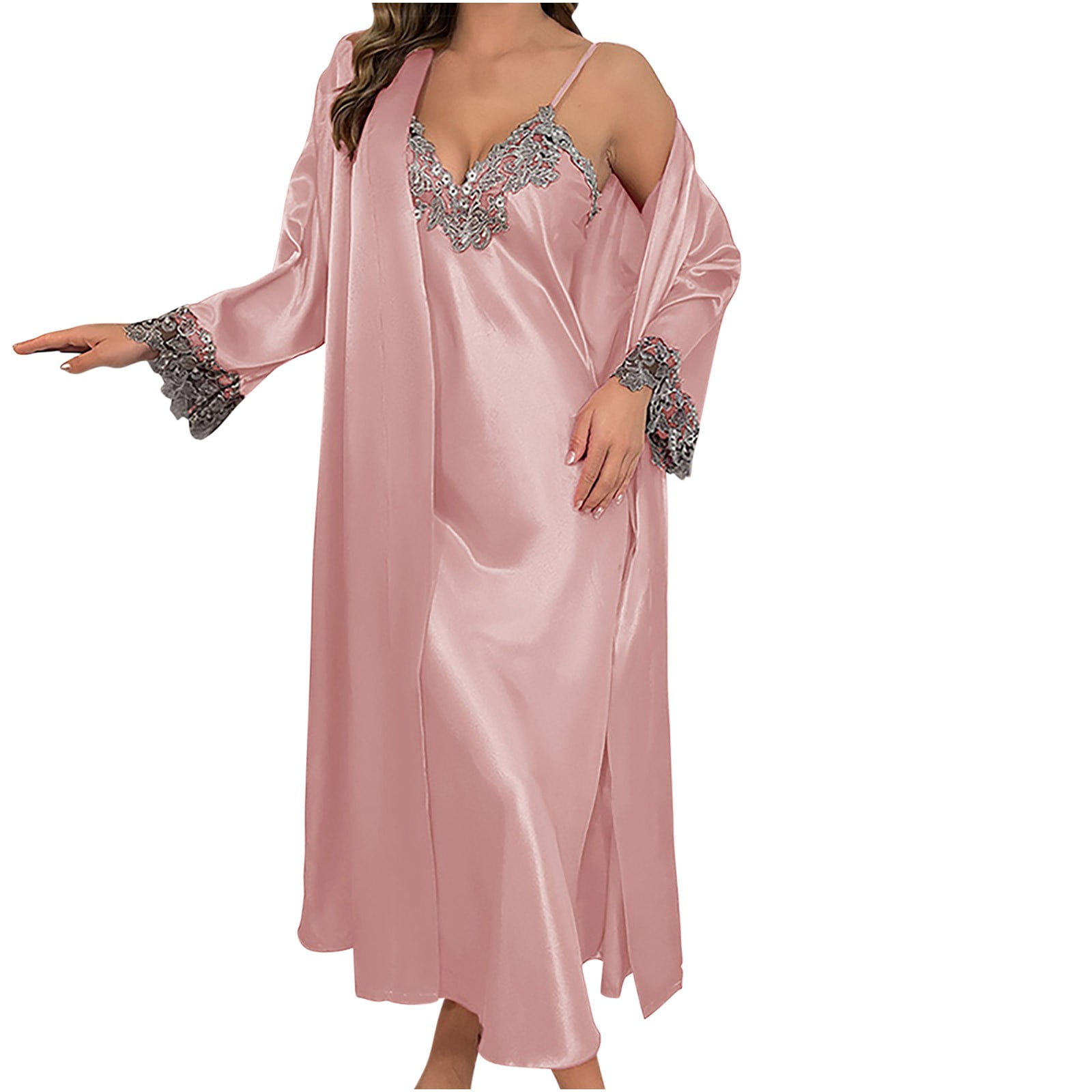 Besolor Womens Satin Pajama Sets Silk 2 Piece Lace Cami Nightgown with ...