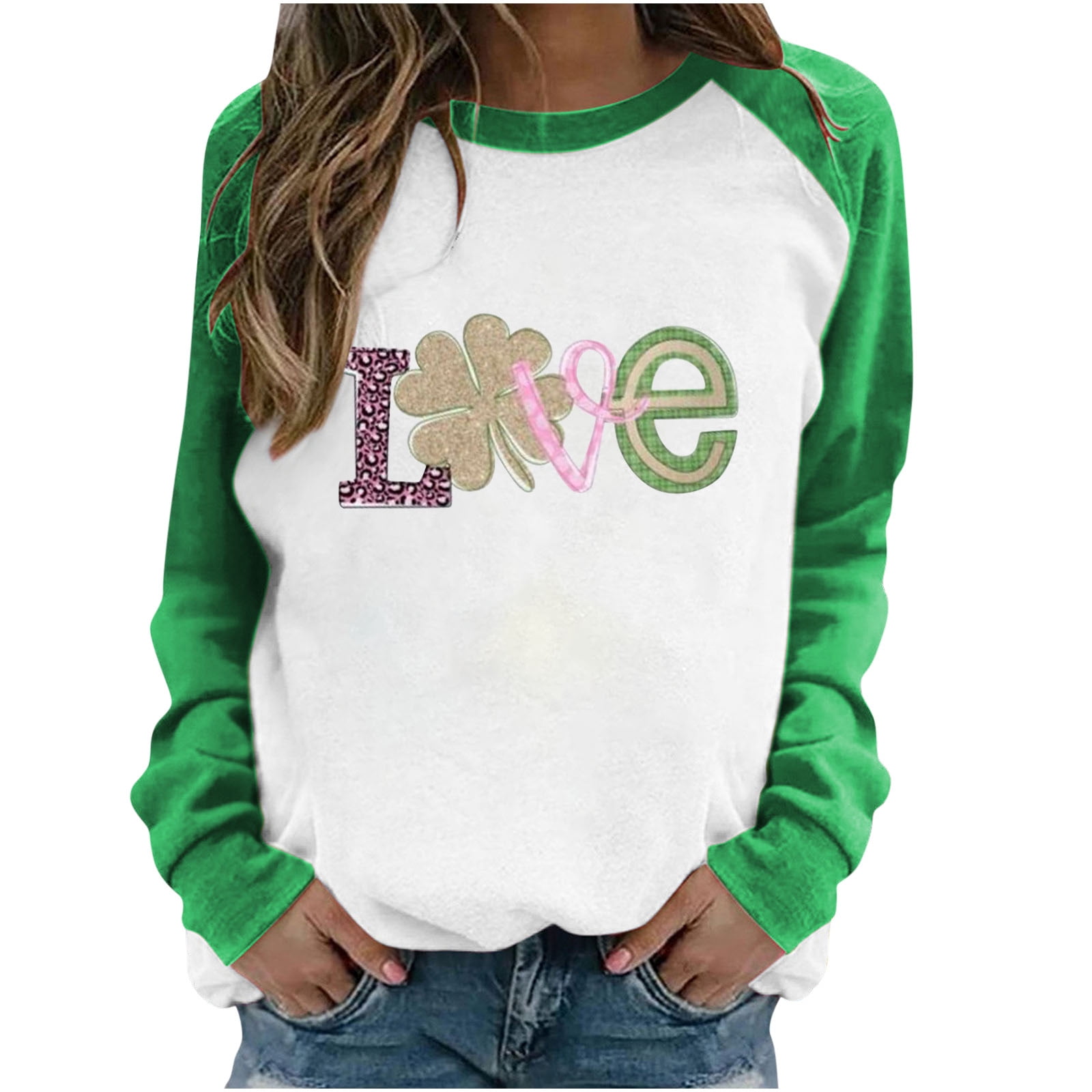 Besolor Womens St. Patrick's Day Shirts Crewneck Printed Long Sleeve Pullover Tops Casual Loose ...