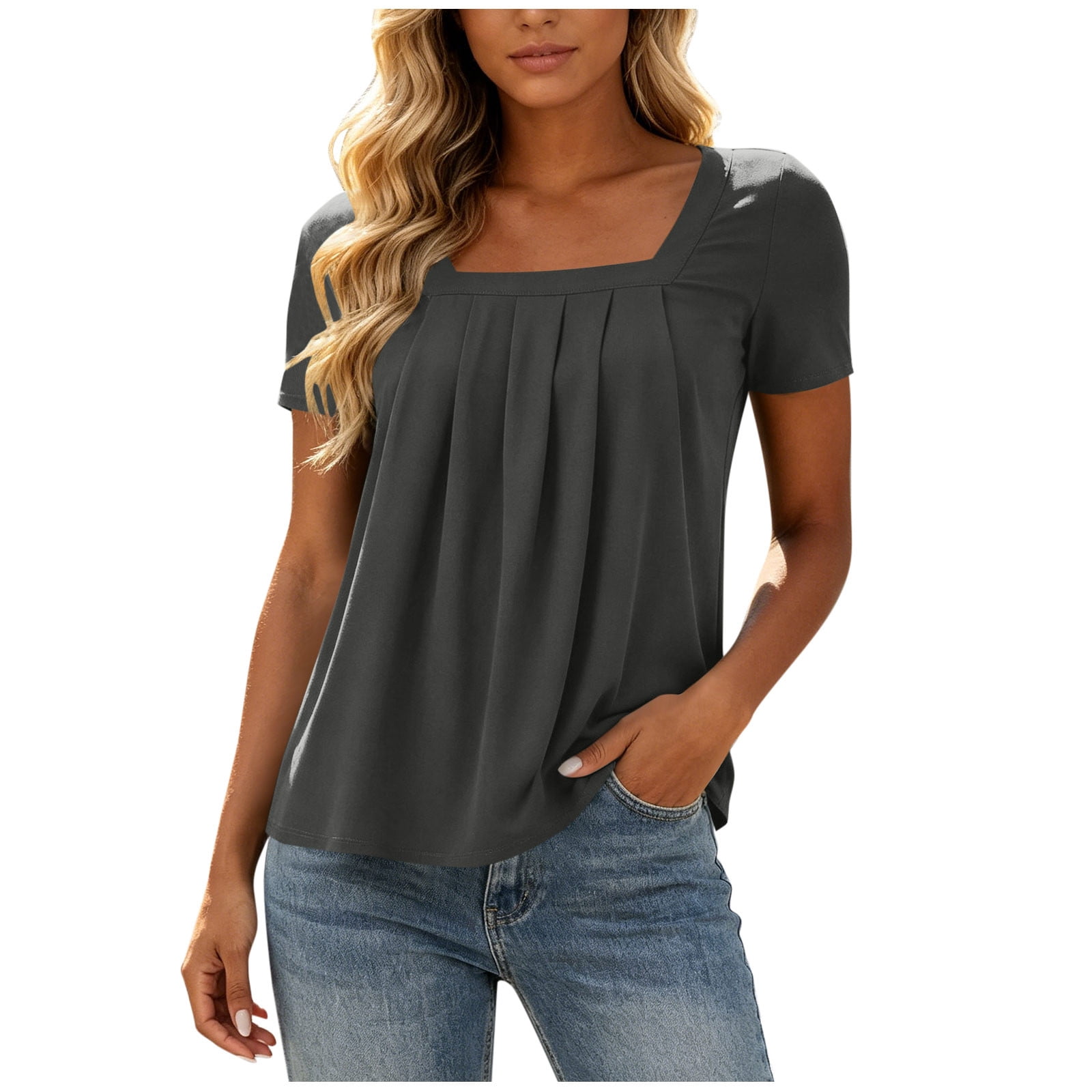 Besolor Womens Summer Tops Short Sleeve Casual Shirts Base Square ...