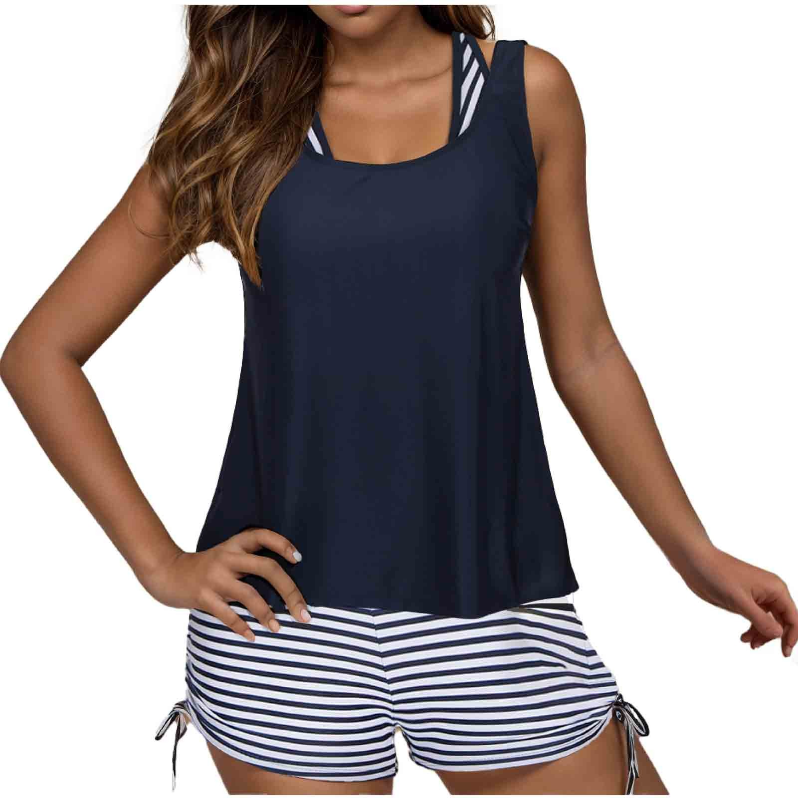 Besolor Womens Tankini Swimsuit with Boyshorts Striped Tank Top Two ...