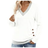 Besolor Womens Tunic Tops Color Block V Neck Long Sleeve Shirts Button ...