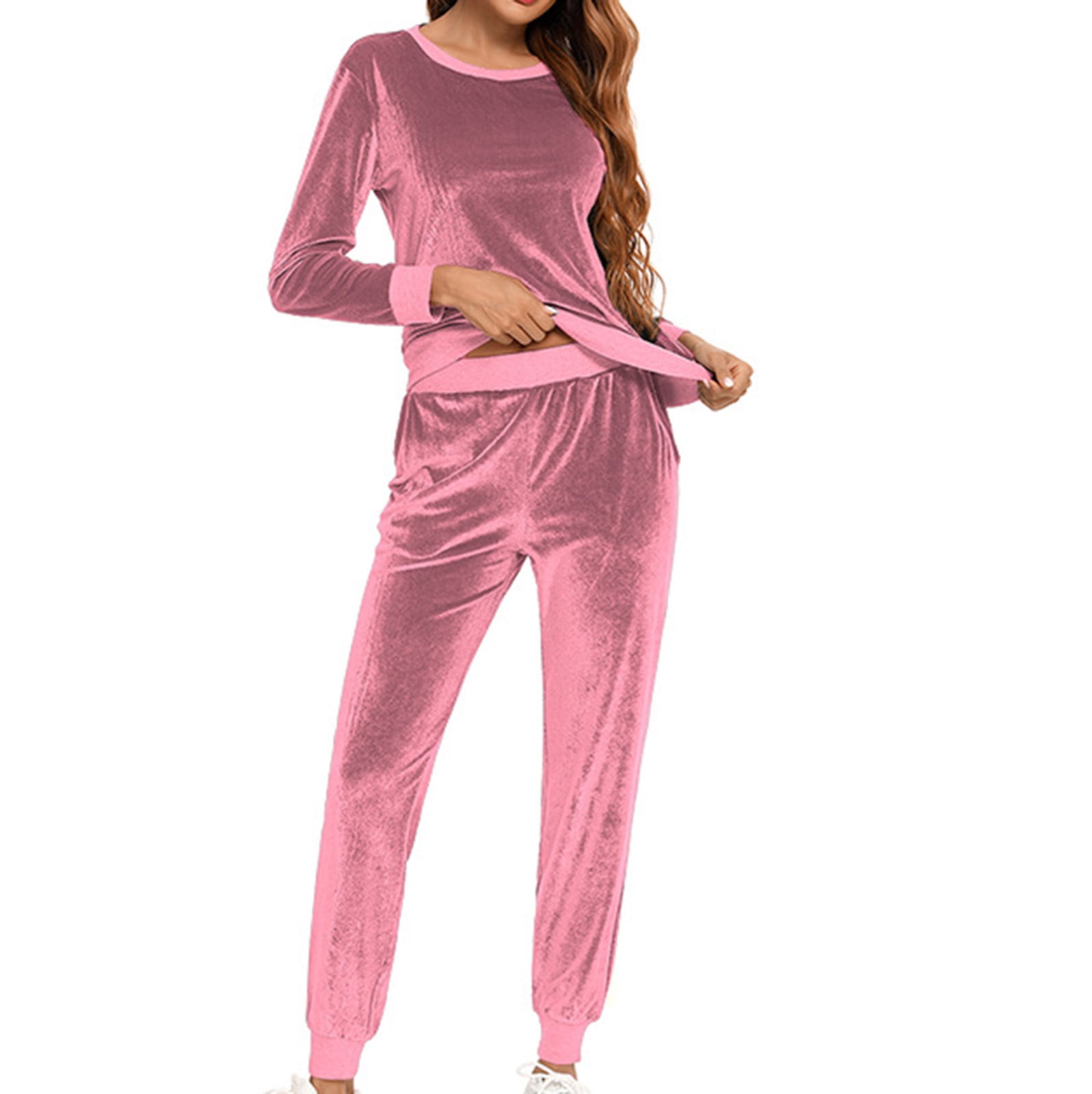 Besolor Womens Velour 2 Piece Outfits Casual Crewneck Long Sleeve Tops ...